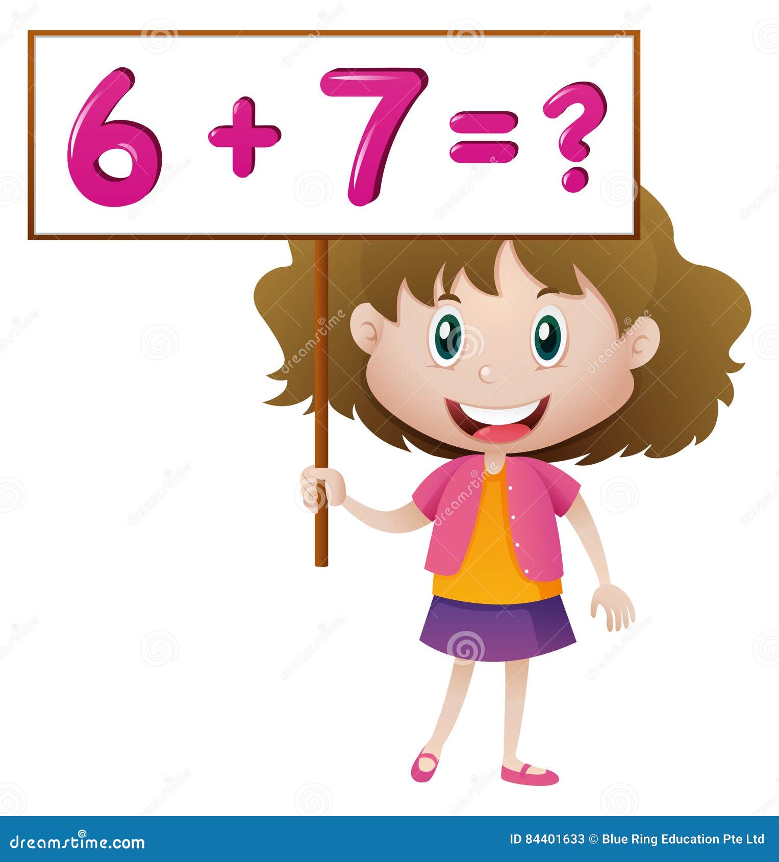 Girl Holding Board with Math Problem Stock Illustration - Illustration ...