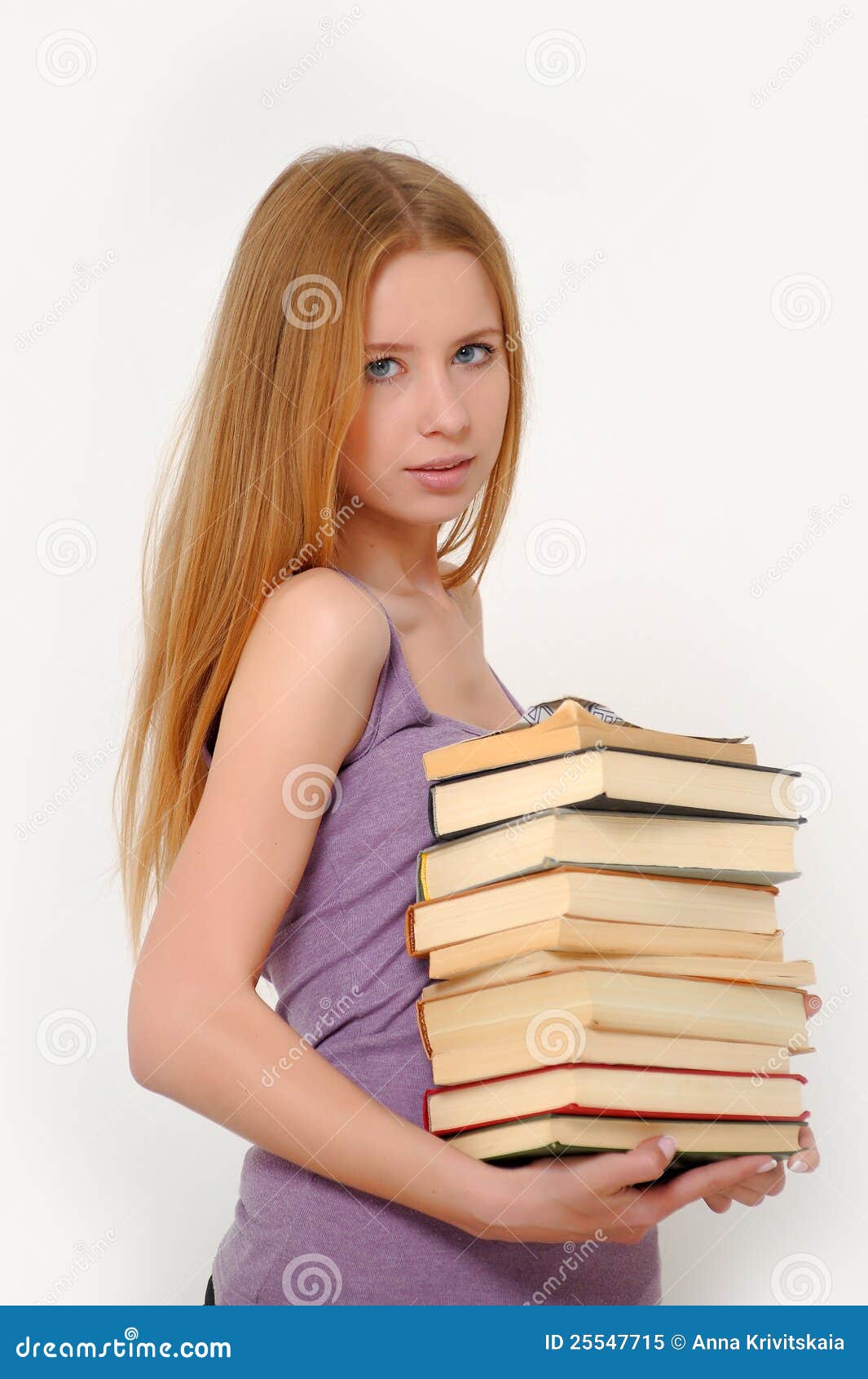 Girl holding books stock image. Image of blonde, library - 25547715