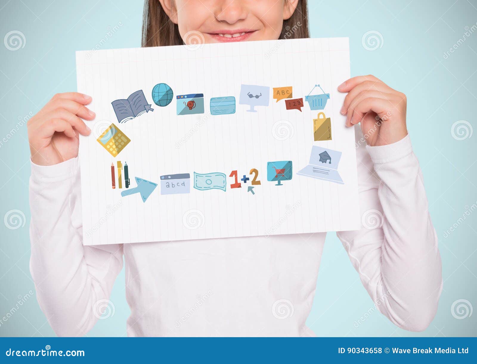 Girl Holding Card with Education Graphics Drawings Stock Illustration ...