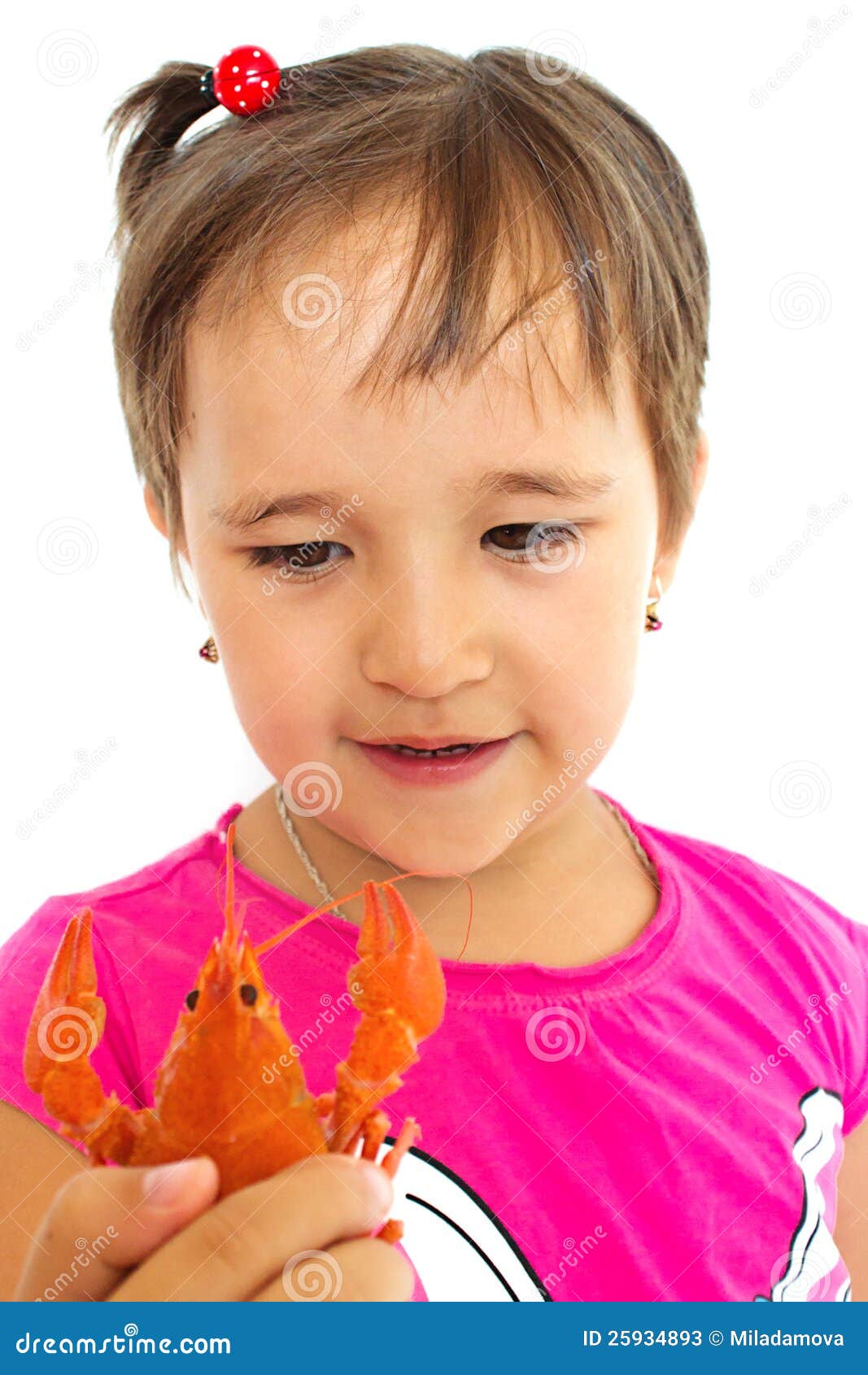 Girl holding a crayfish stock image. Image of activity - 25934893