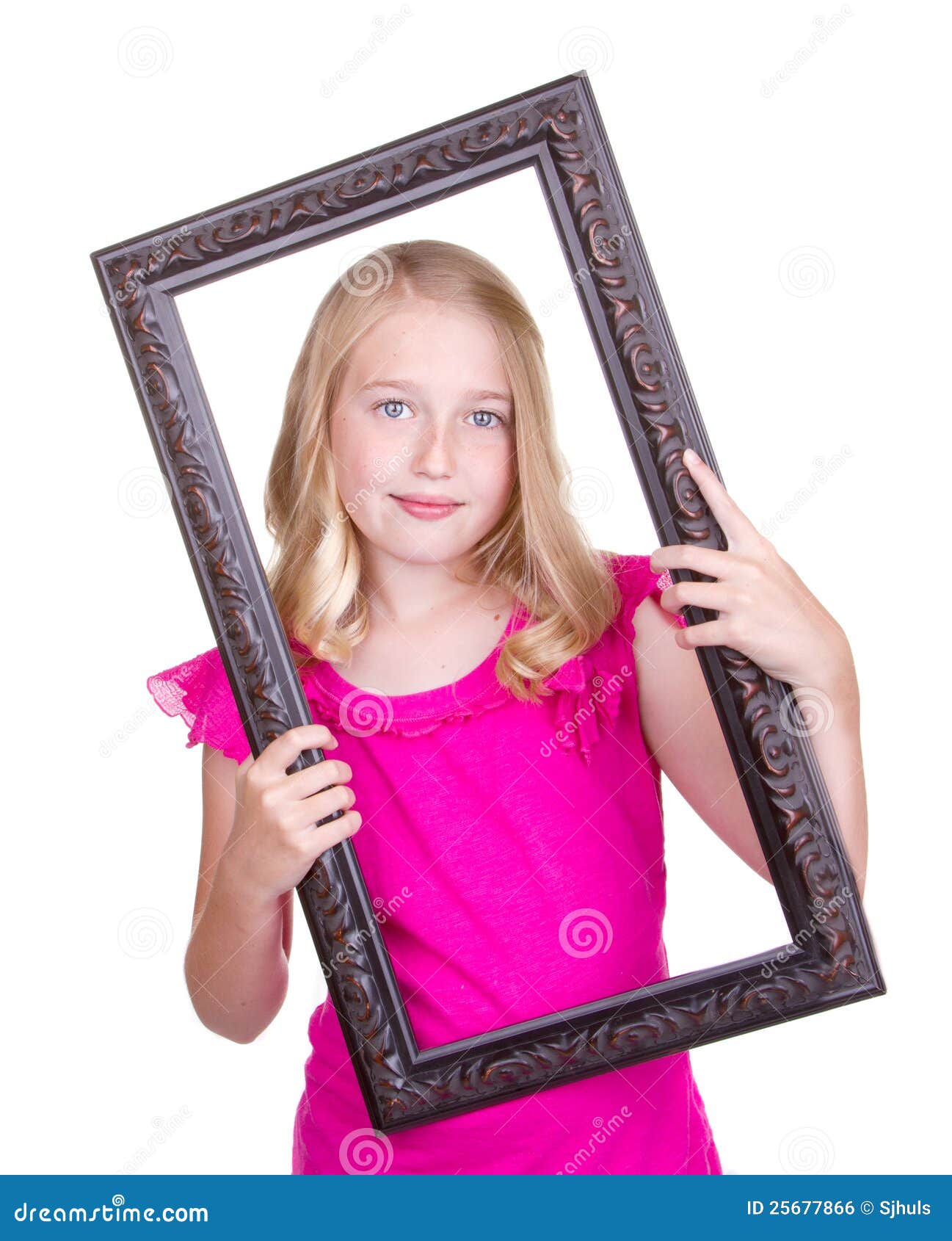 Girl Holding Frame Around Face Stock Photo - Image of empty, beauty ...