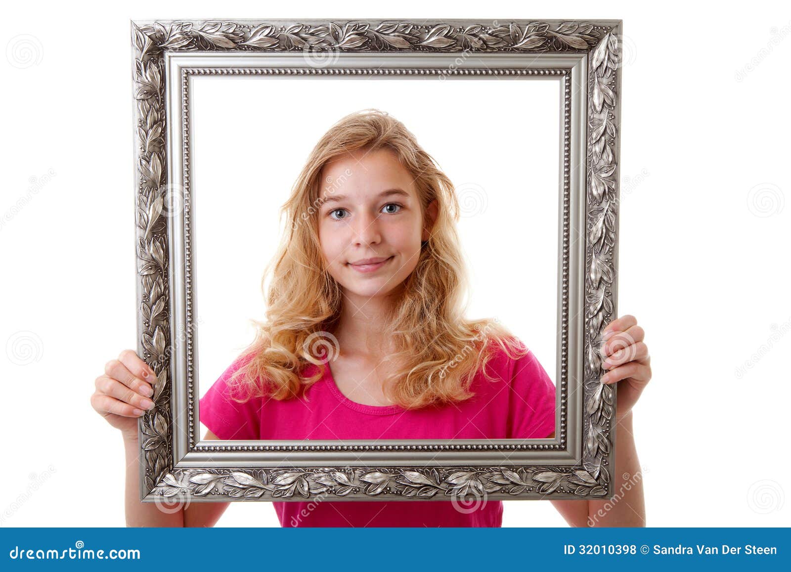 Girl is holding frame stock photo. Image of holding, posing - 32010398