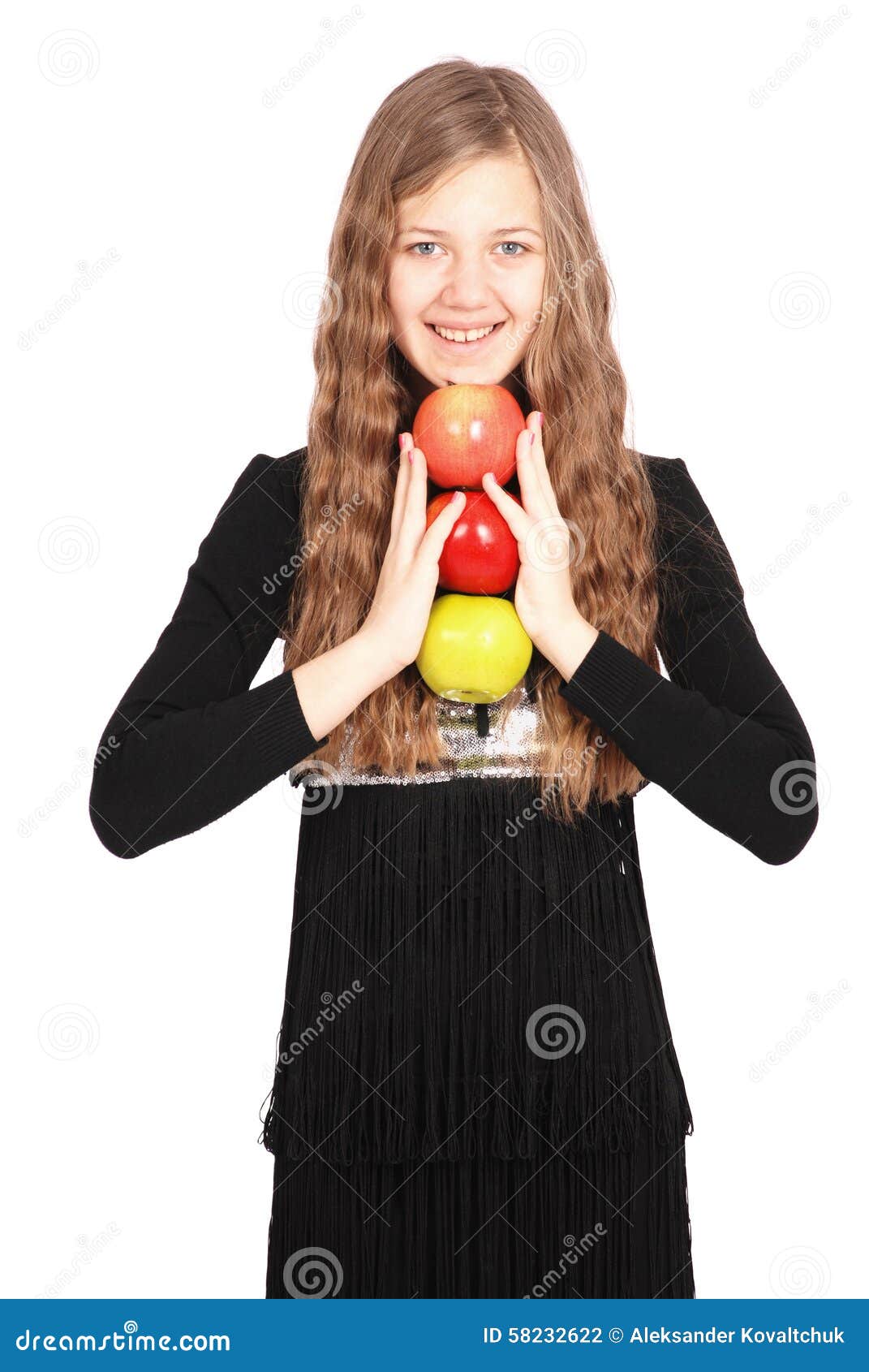 Girl holding fresh apple stock photo. Image of human - 58232622
