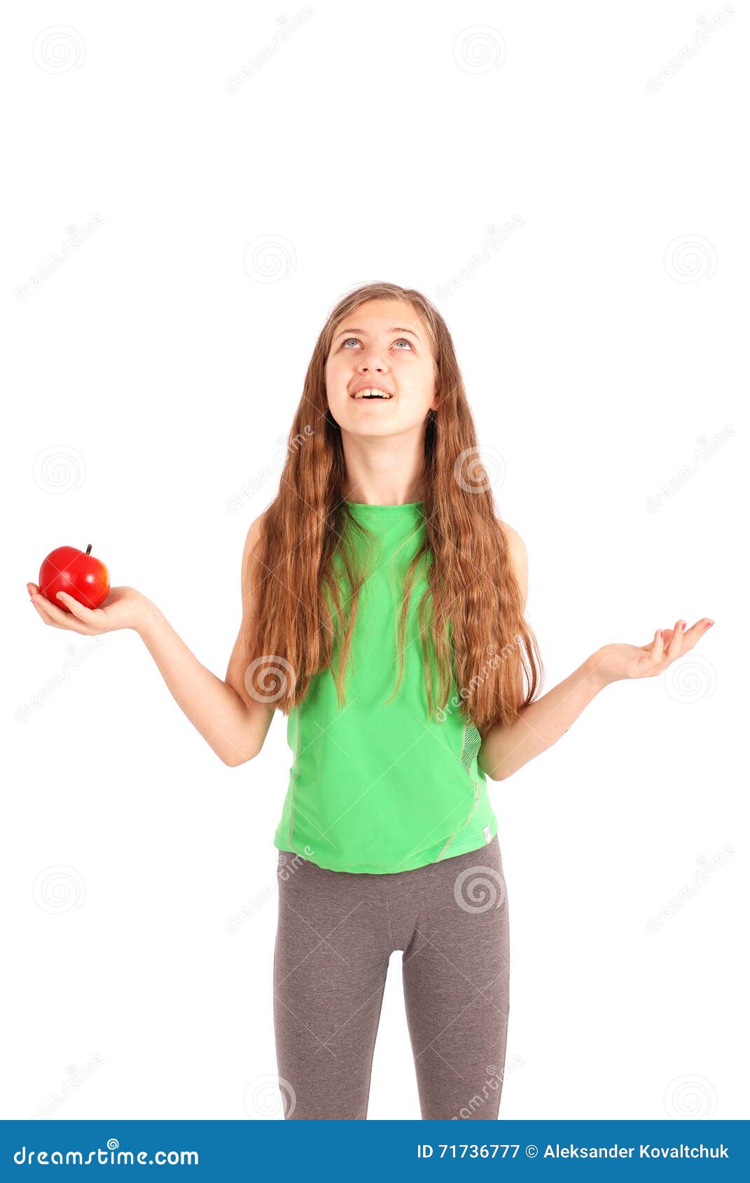 Girl holding fresh apple stock image. Image of cheerful - 71736777
