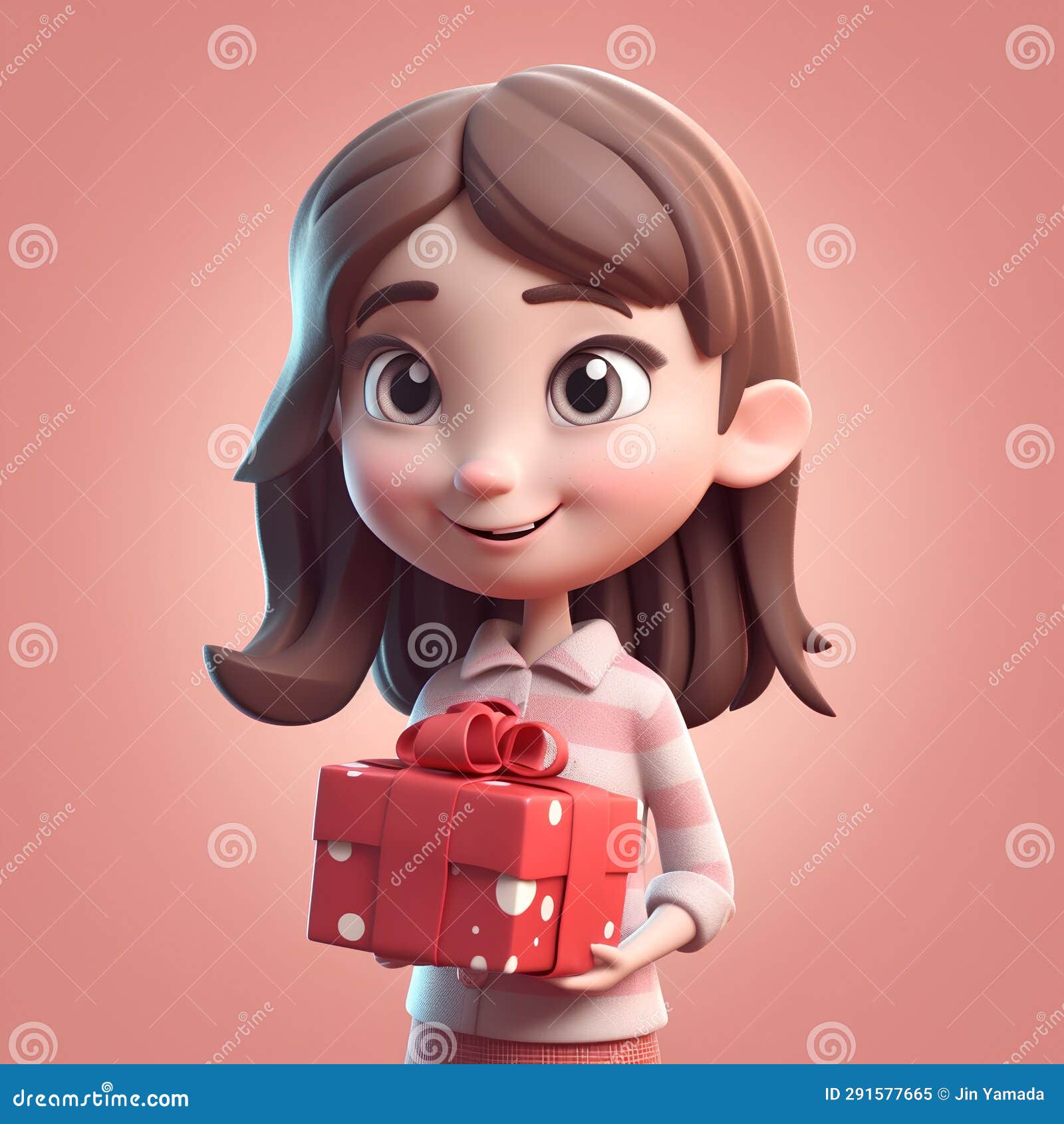 Girl Holding a Gift Box. 3d Rendering. Cartoon Character Stock ...