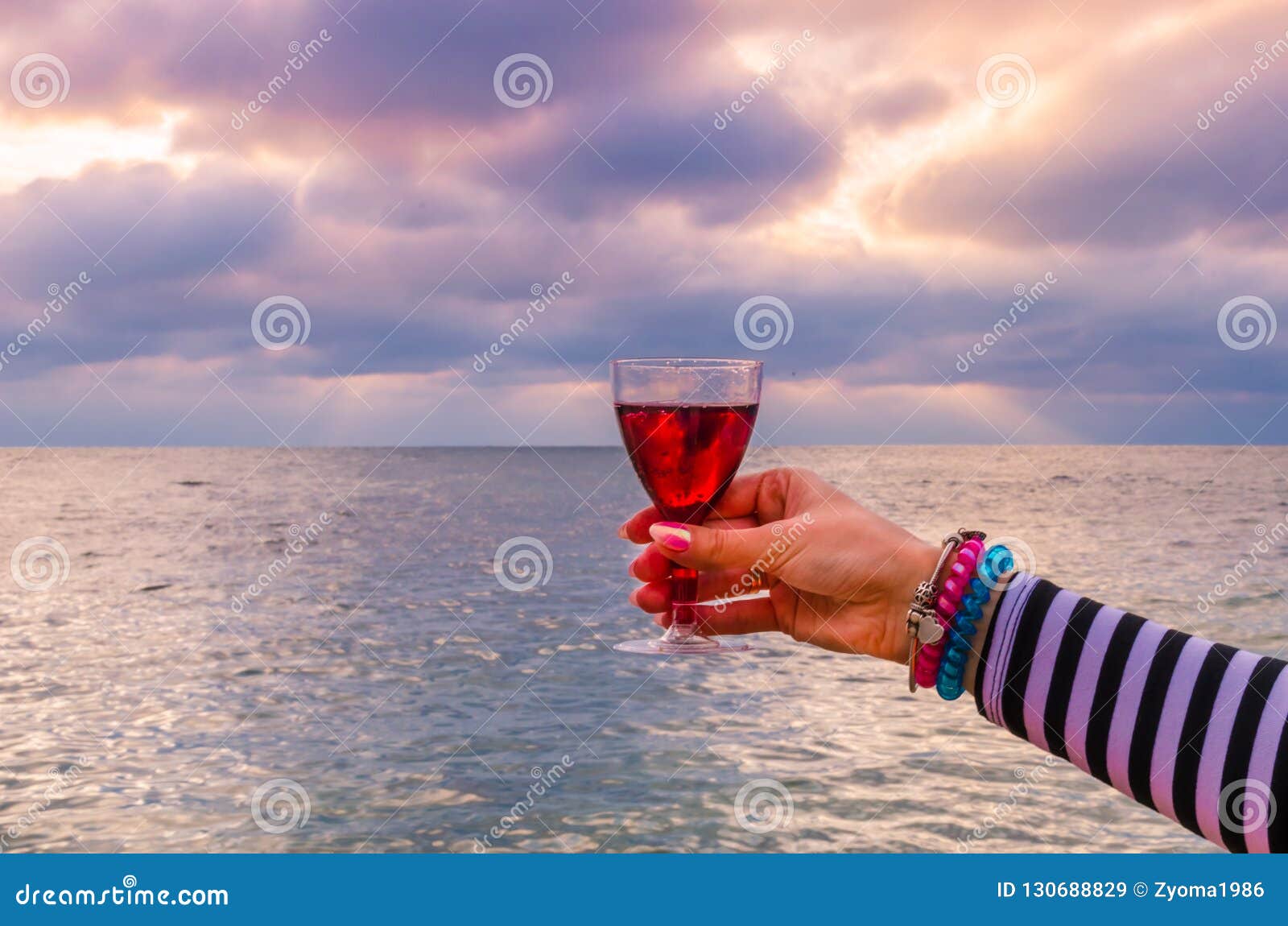 Girl Holding A Glass With Wine During The Sunset Stock Image Image Of