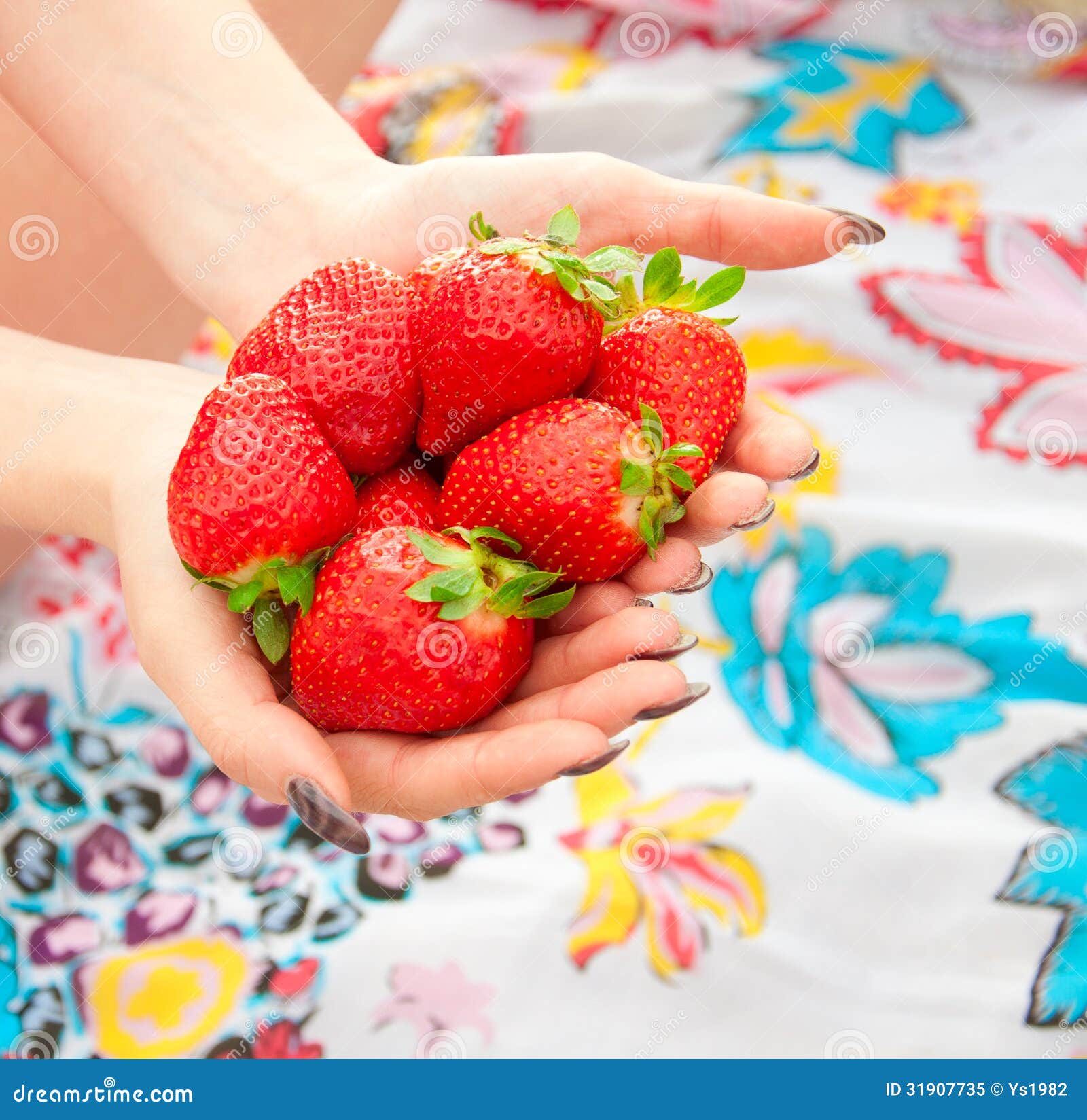 Girl Holding Handful of Strawberries Stock Image - Image of summer ...