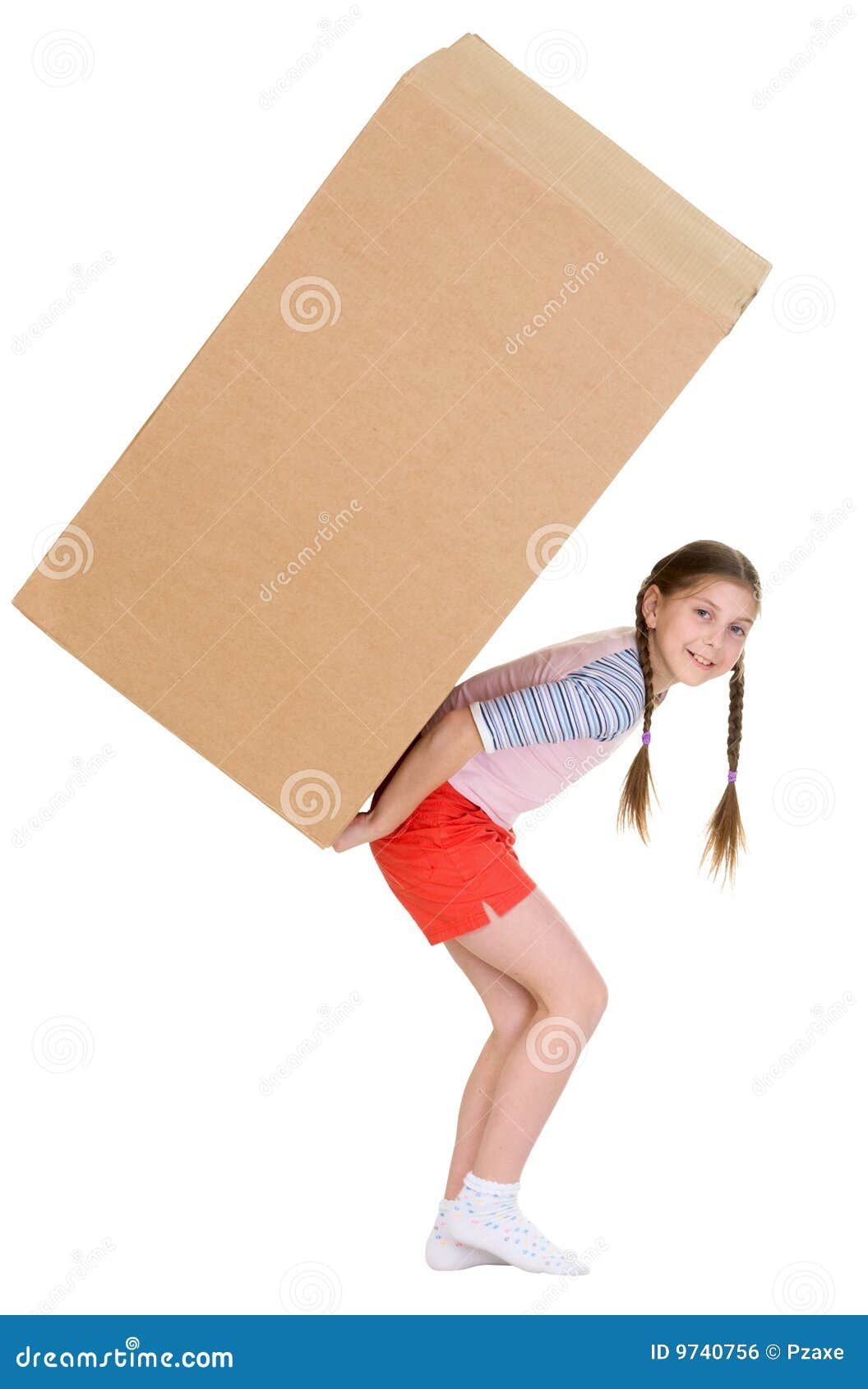 Girl Holding Heavy Cardboard Box Stock Photo - Image of isolated ...