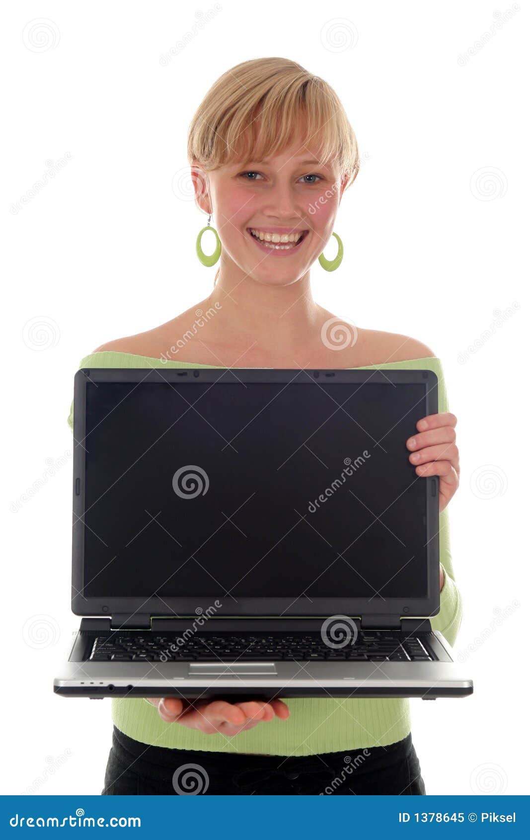 Girl holding laptop stock image. Image of teenager, toothy - 1378645