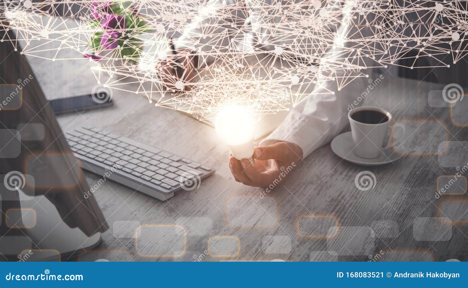 Girl Holding Light Bulb with a Network Connection Stock Image - Image ...