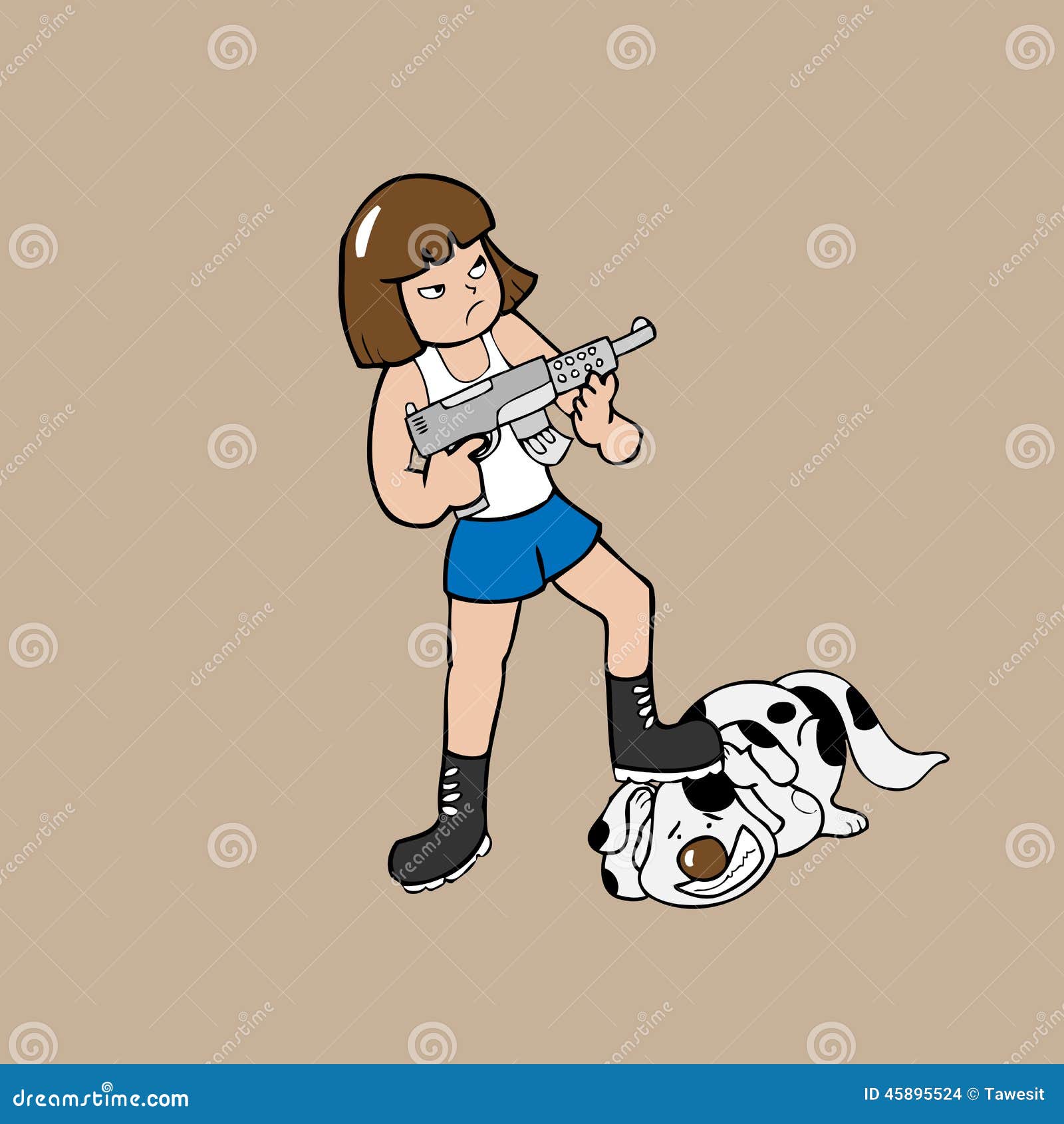 Girl Holding Machine Gun Cartoon Stock Vector - Illustration of comic ...
