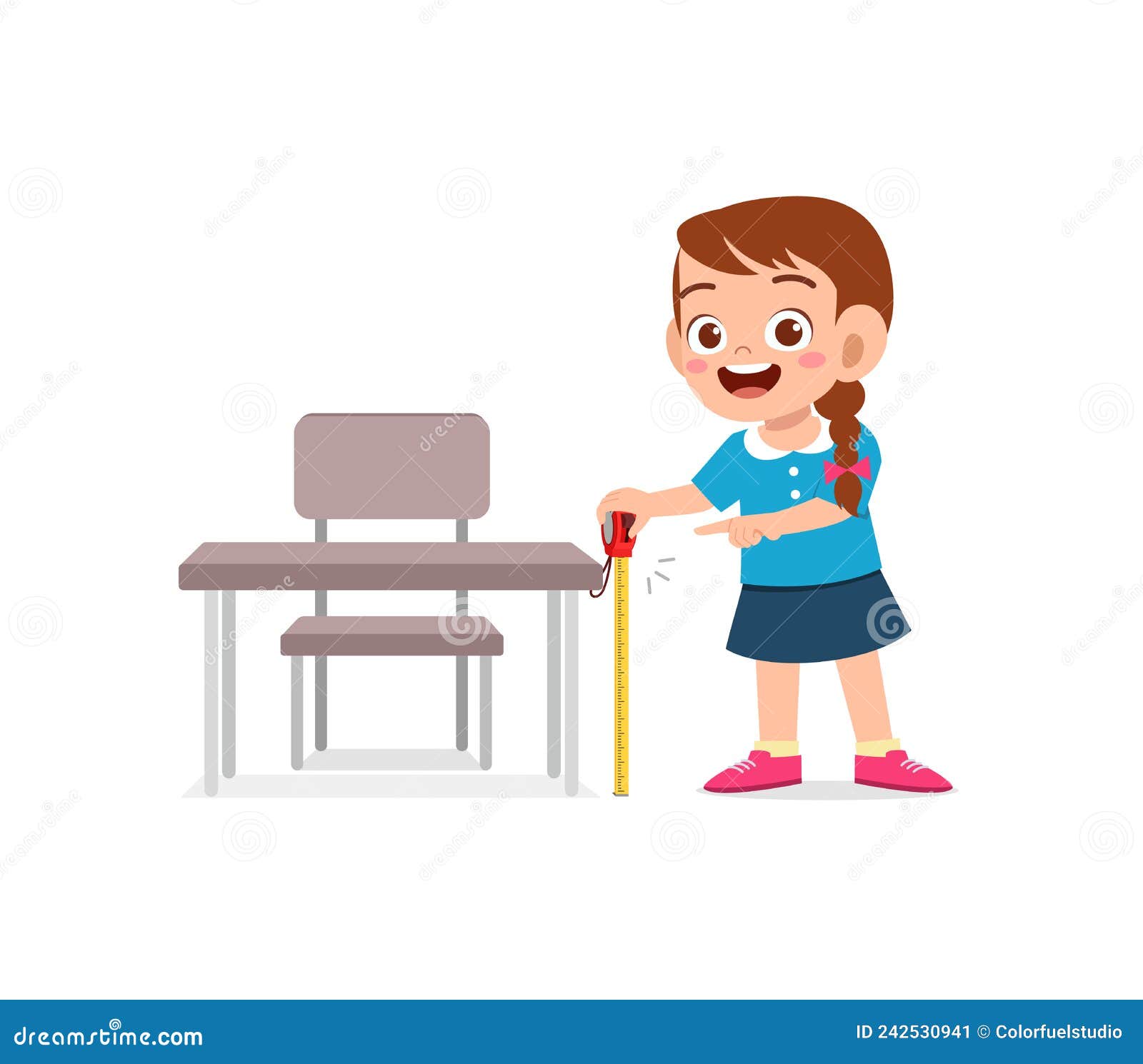 Girl Holding Measure Tape and Check Length of Table Stock Vector ...