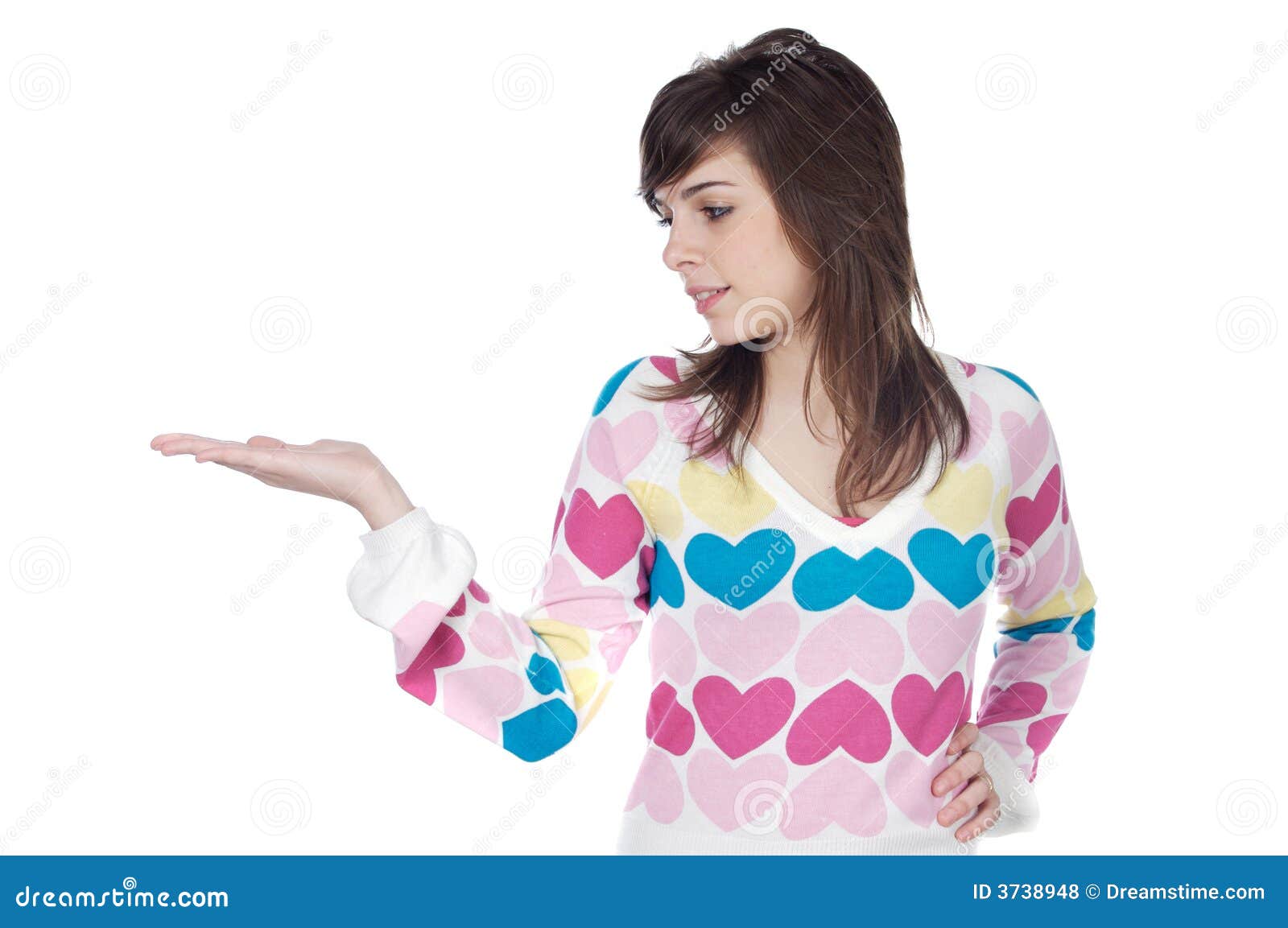 Girl holding nothing stock photo. Image of product, imaginary - 3738948