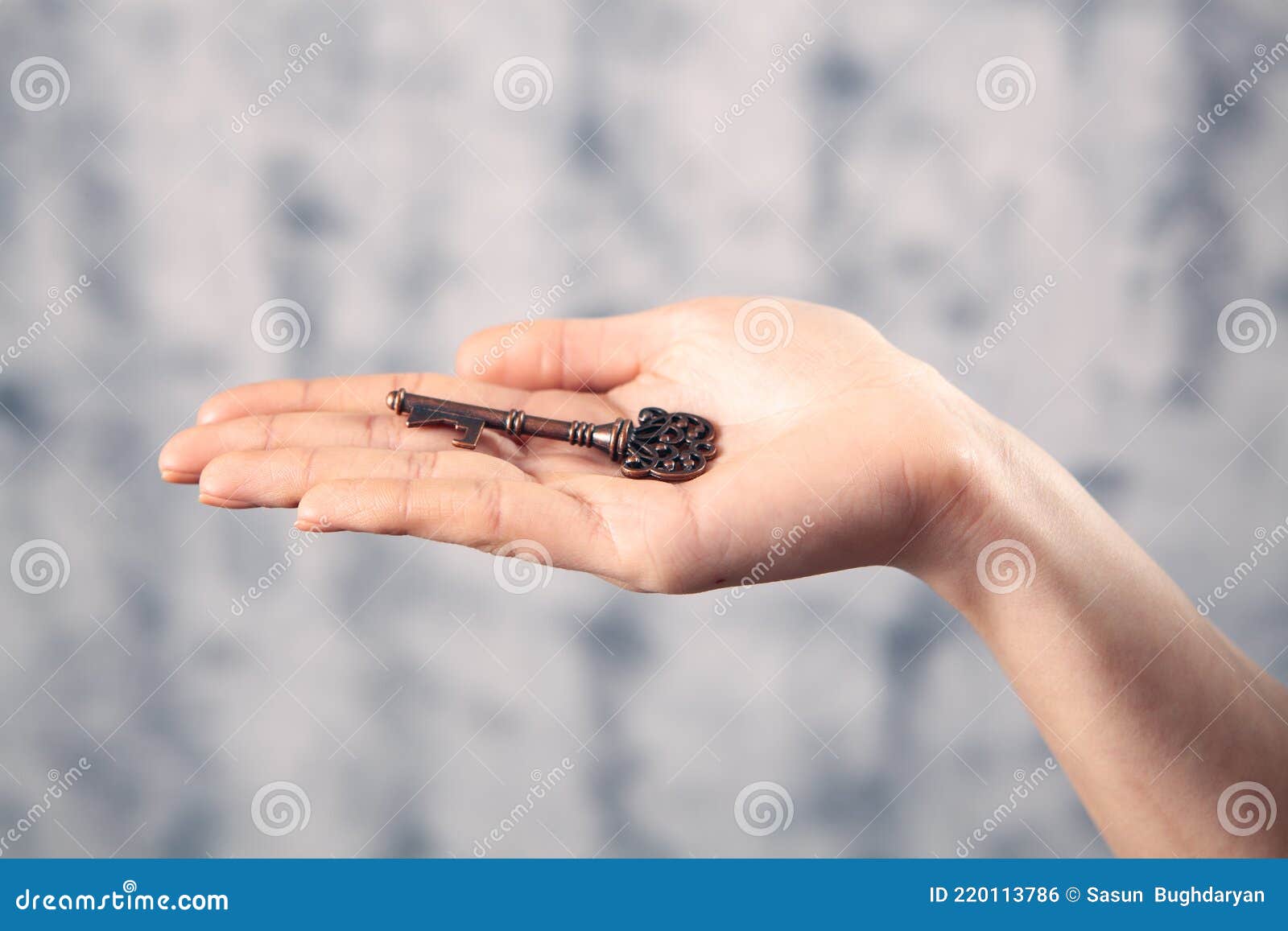 A Girl Holding an Old Key in Her Hand Stock Photo - Image of close ...