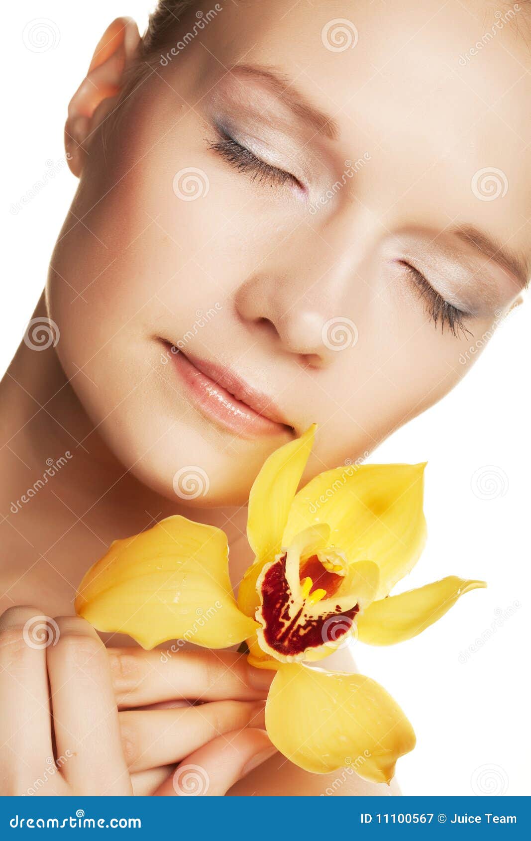 Girl Holding Orchid Flower Stock Image Image Of Face 11100567