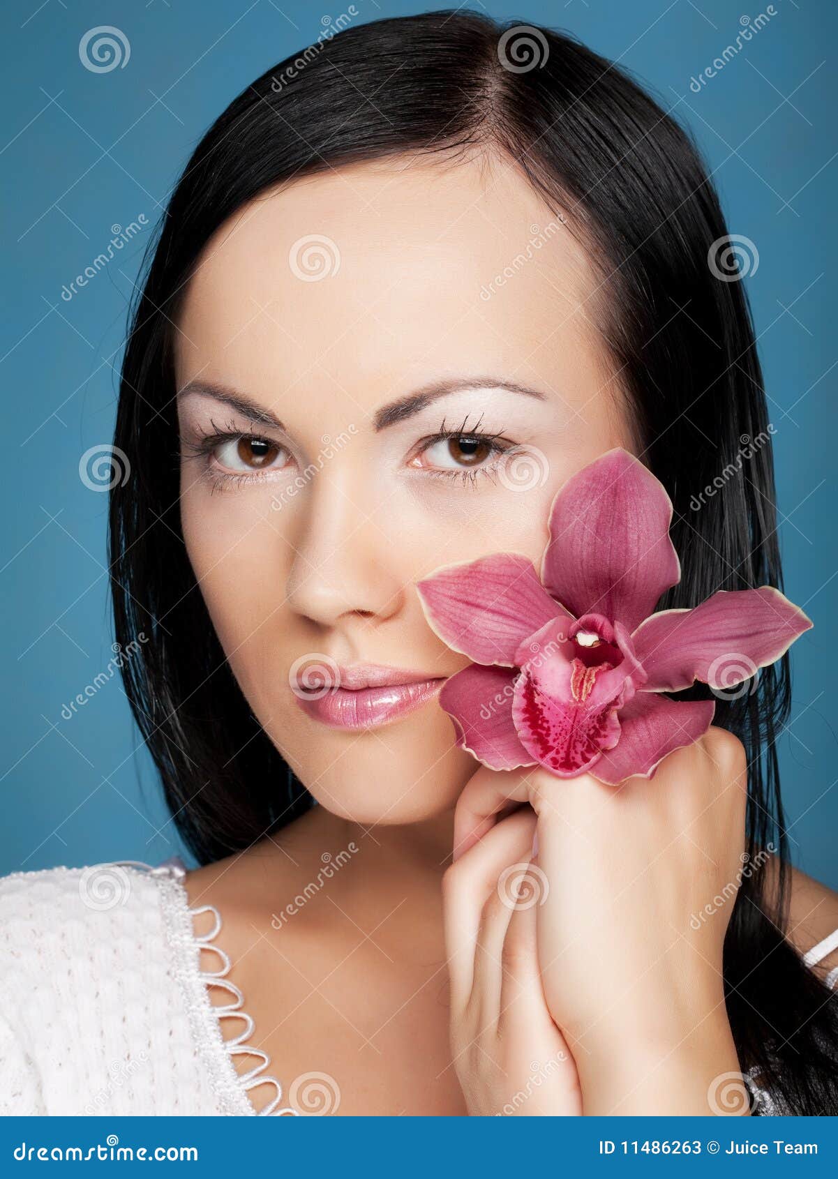 Girl Holding Orchid Flower Stock Image Image Of Beauty 11486263