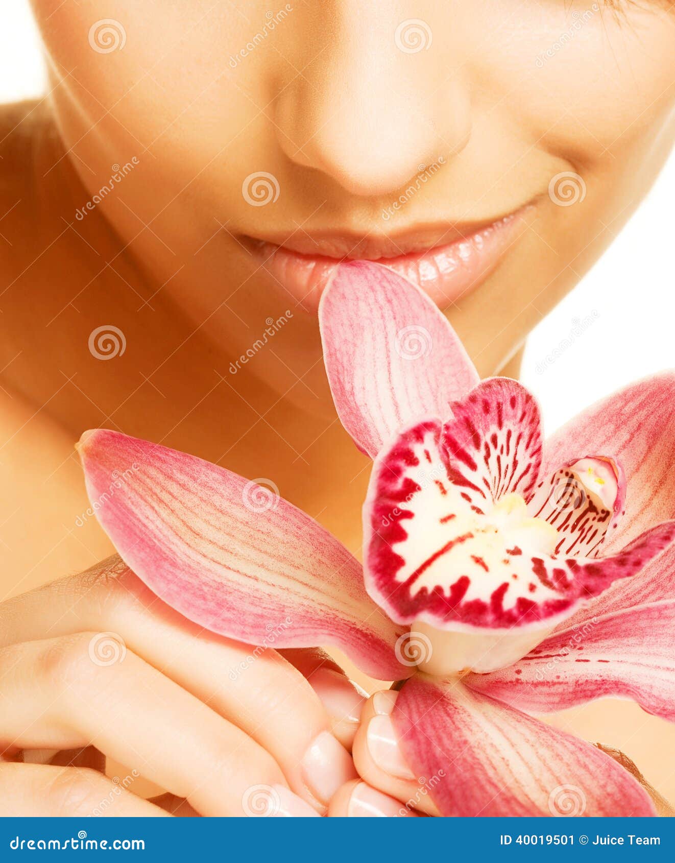 Girl Holding Orchid Flower Stock Image Image Of Bright 40019501