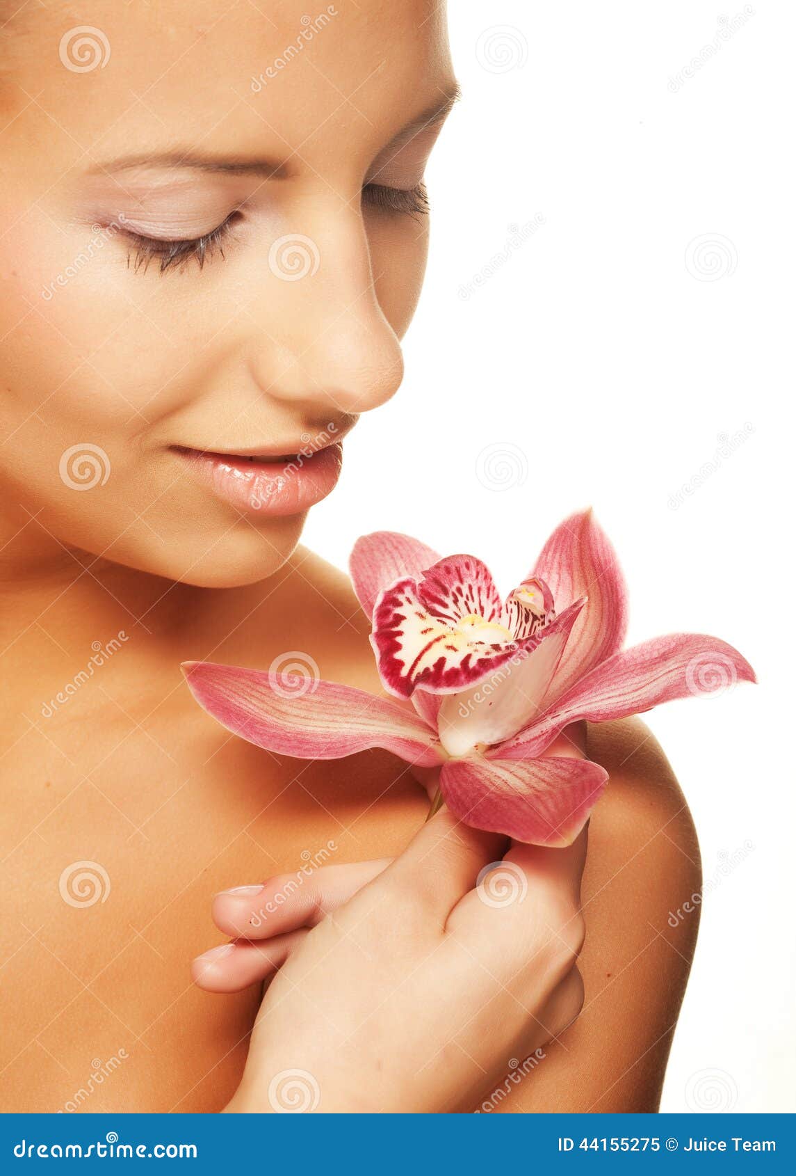 Girl Holding Orchid Flower In Her Hands Stock Image Image Of Hair