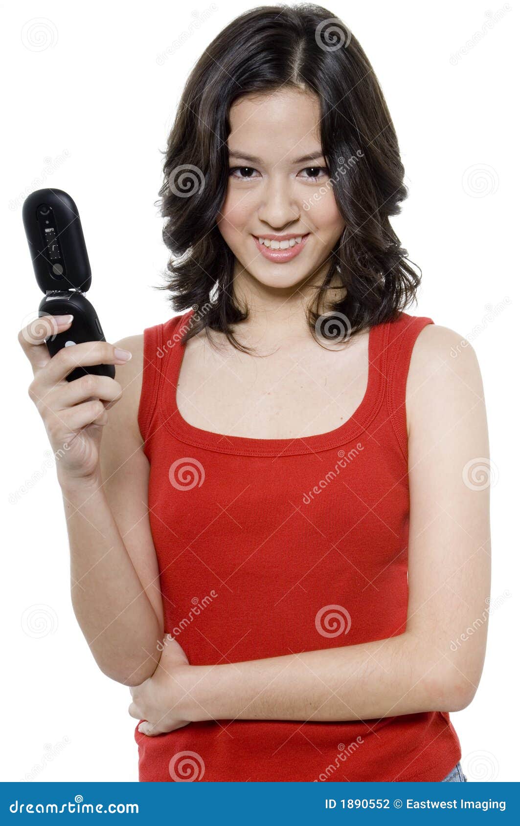 Girl Holding Phone stock photo. Image of pose, model, white - 1890552