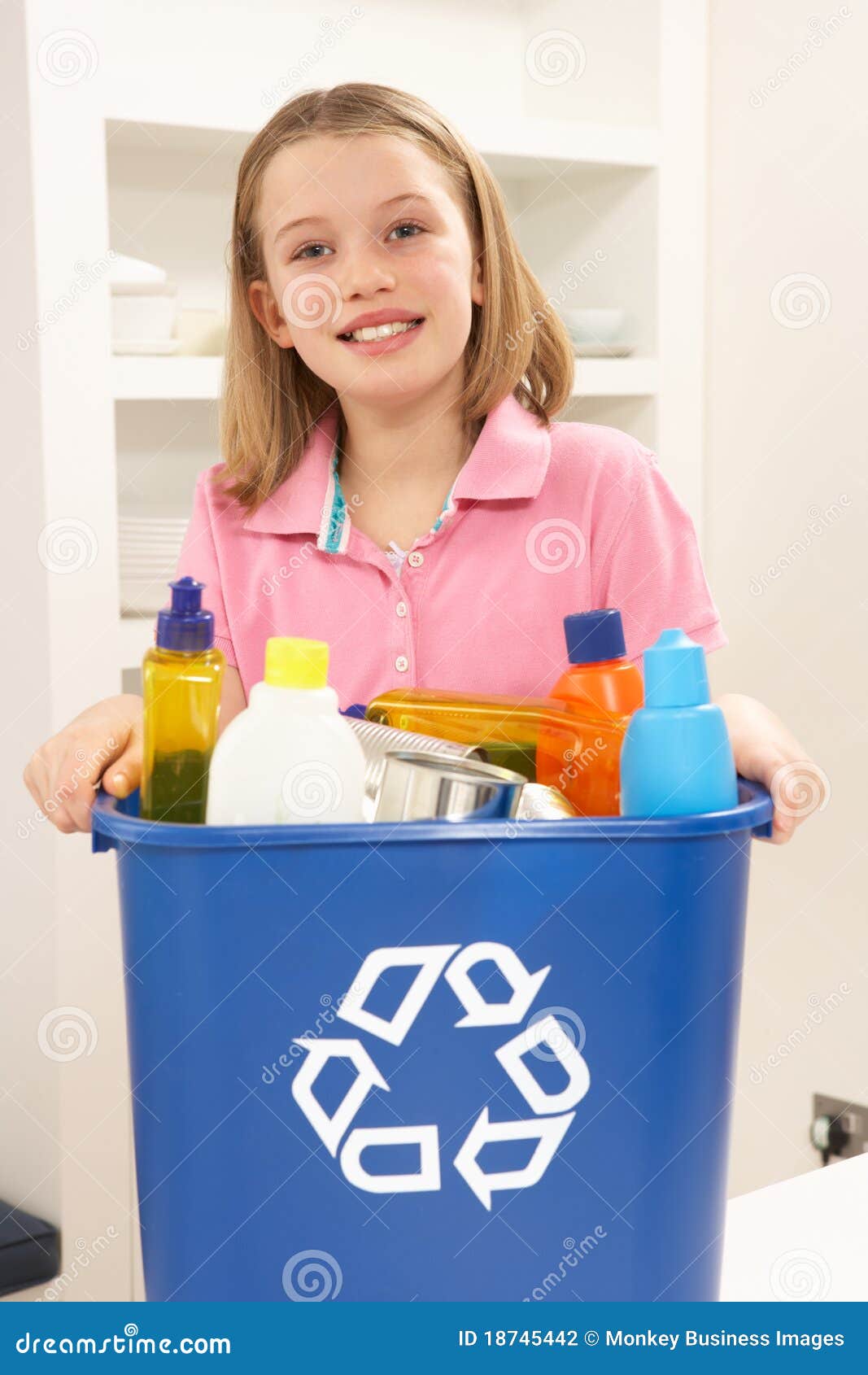 Girl Holding Recyling Waste Bin at Home Stock Photo - Image of ...