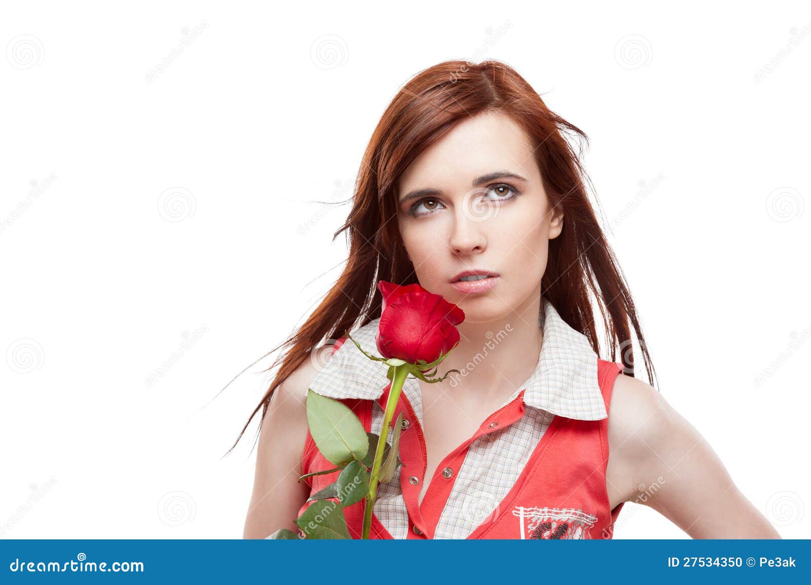 Girl holding red rose stock photo. Image of pensive, isolated - 27534350