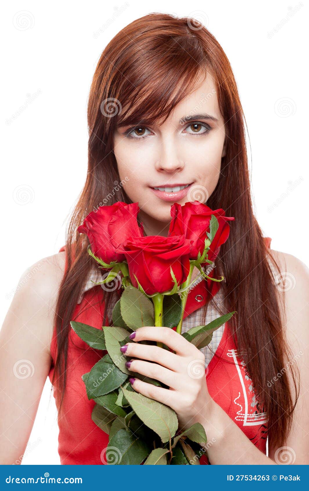 Girl holding red roses stock image. Image of indoors - 27534263