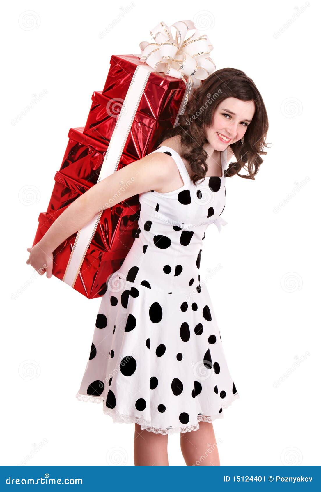 Girl Holding Stack Gift Box. Stock Image - Image of people, female ...