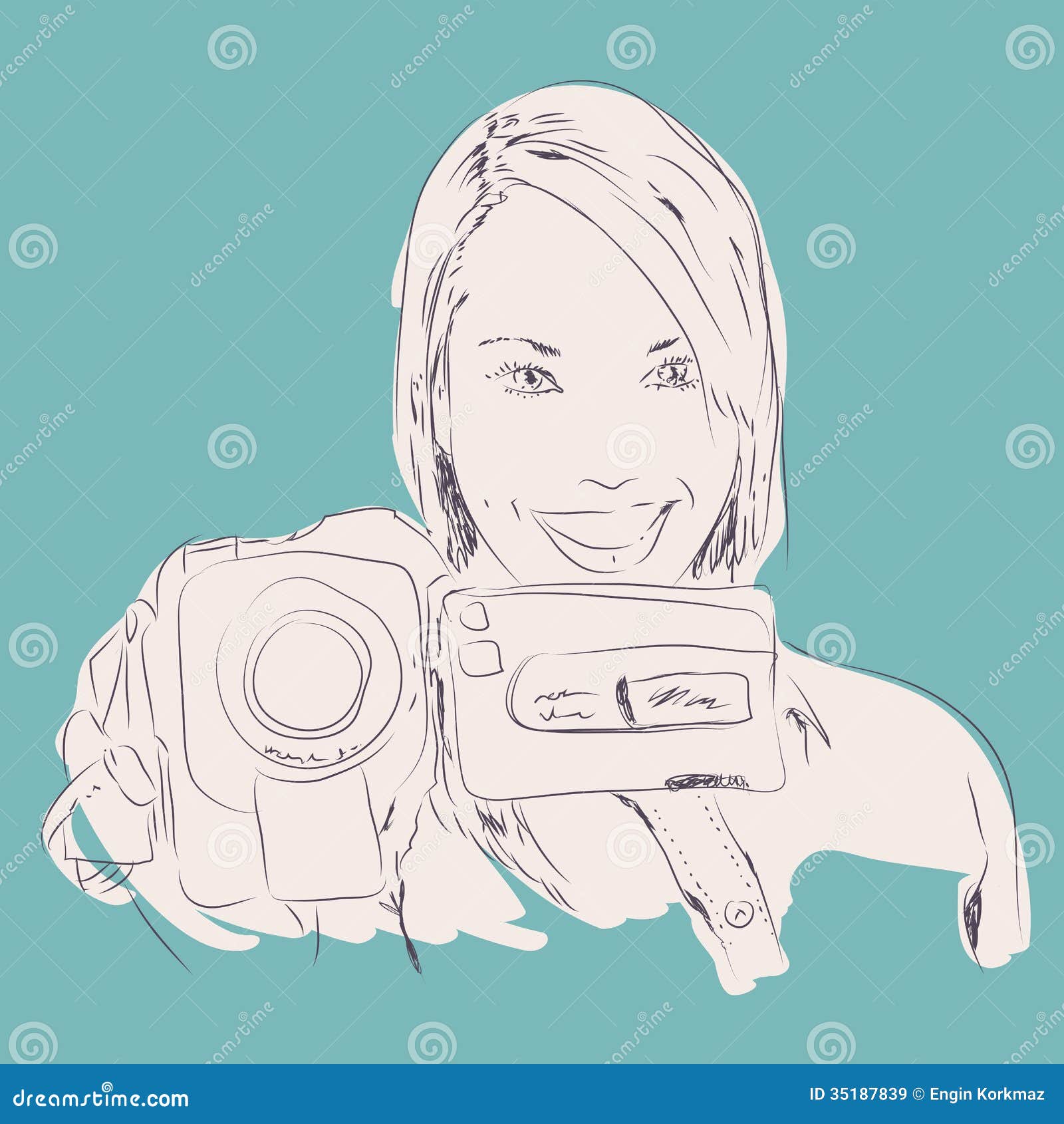 Girl Holding Video Camera stock vector. Illustration of closeup - 35187839