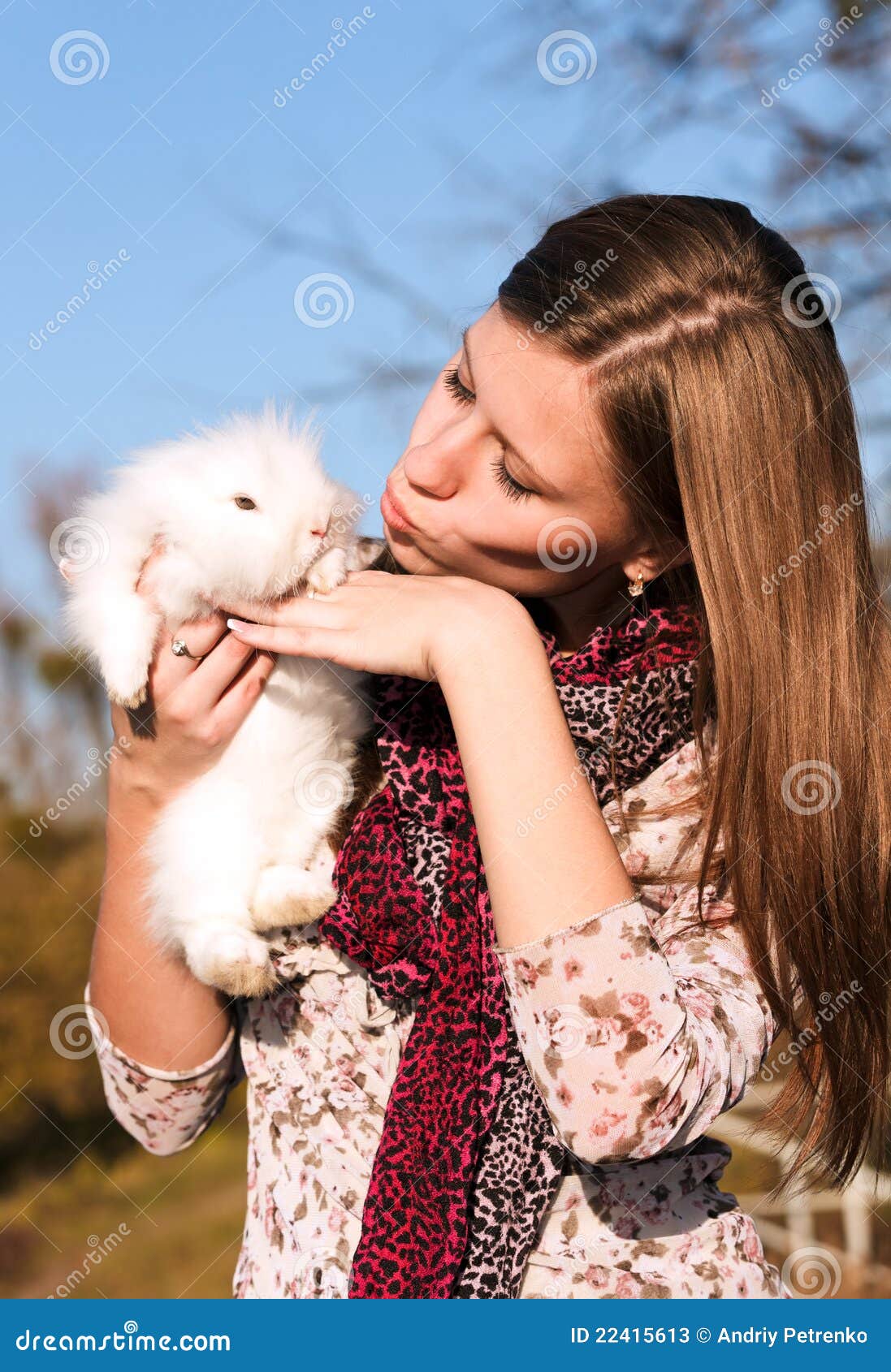 Girl Holding a White Little Rabbit Stock Image - Image of little, dress ...