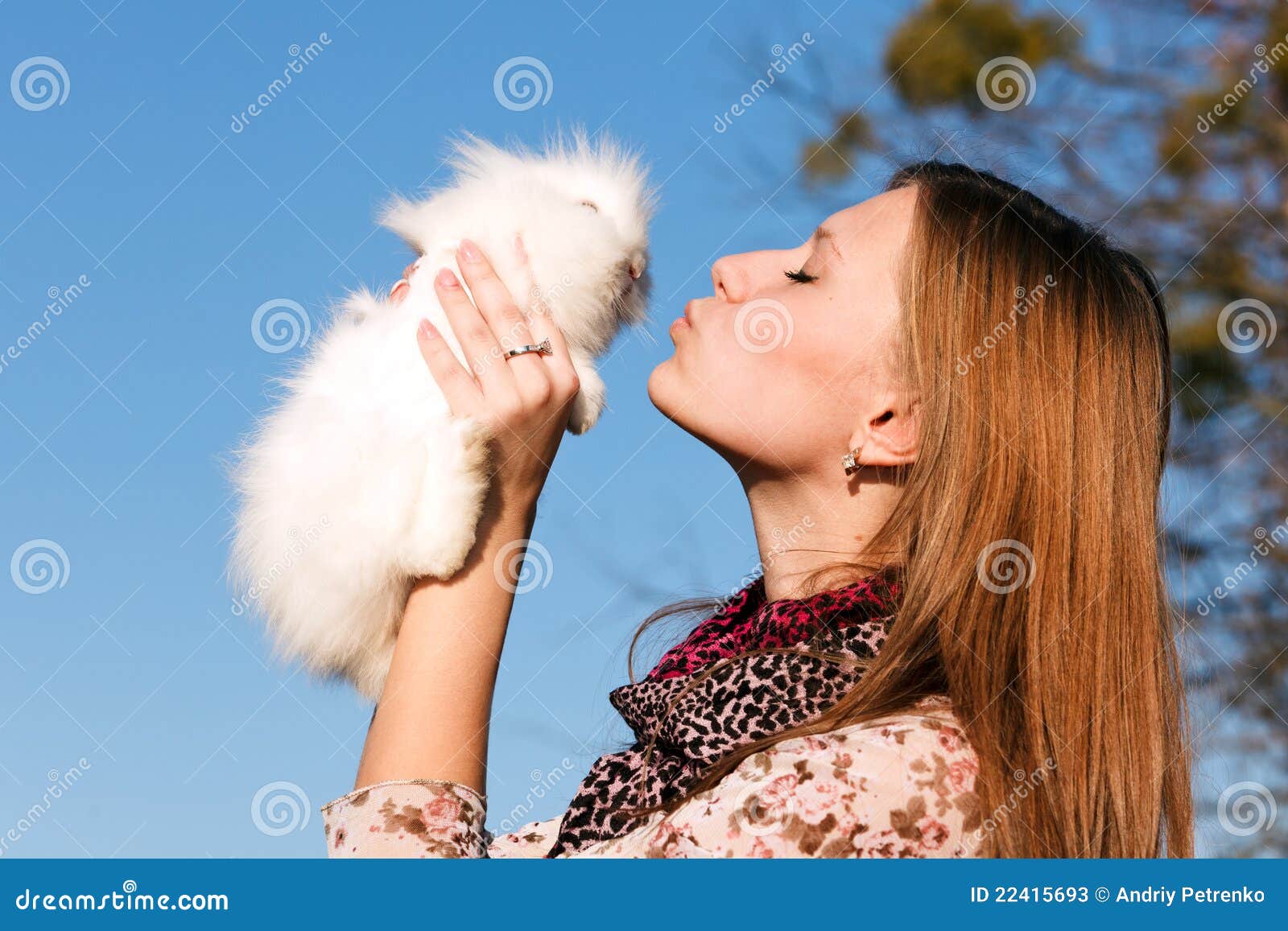Girl Holding a White Little Rabbit Stock Image - Image of portrait ...