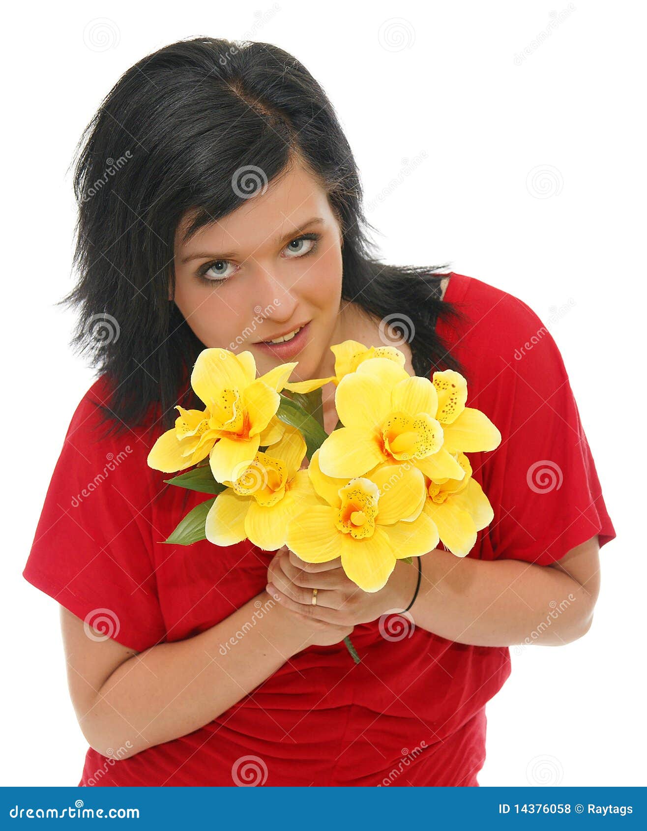 Girl Holding Yellow Flowers Stock Photo - Image of light, inside: 14376058