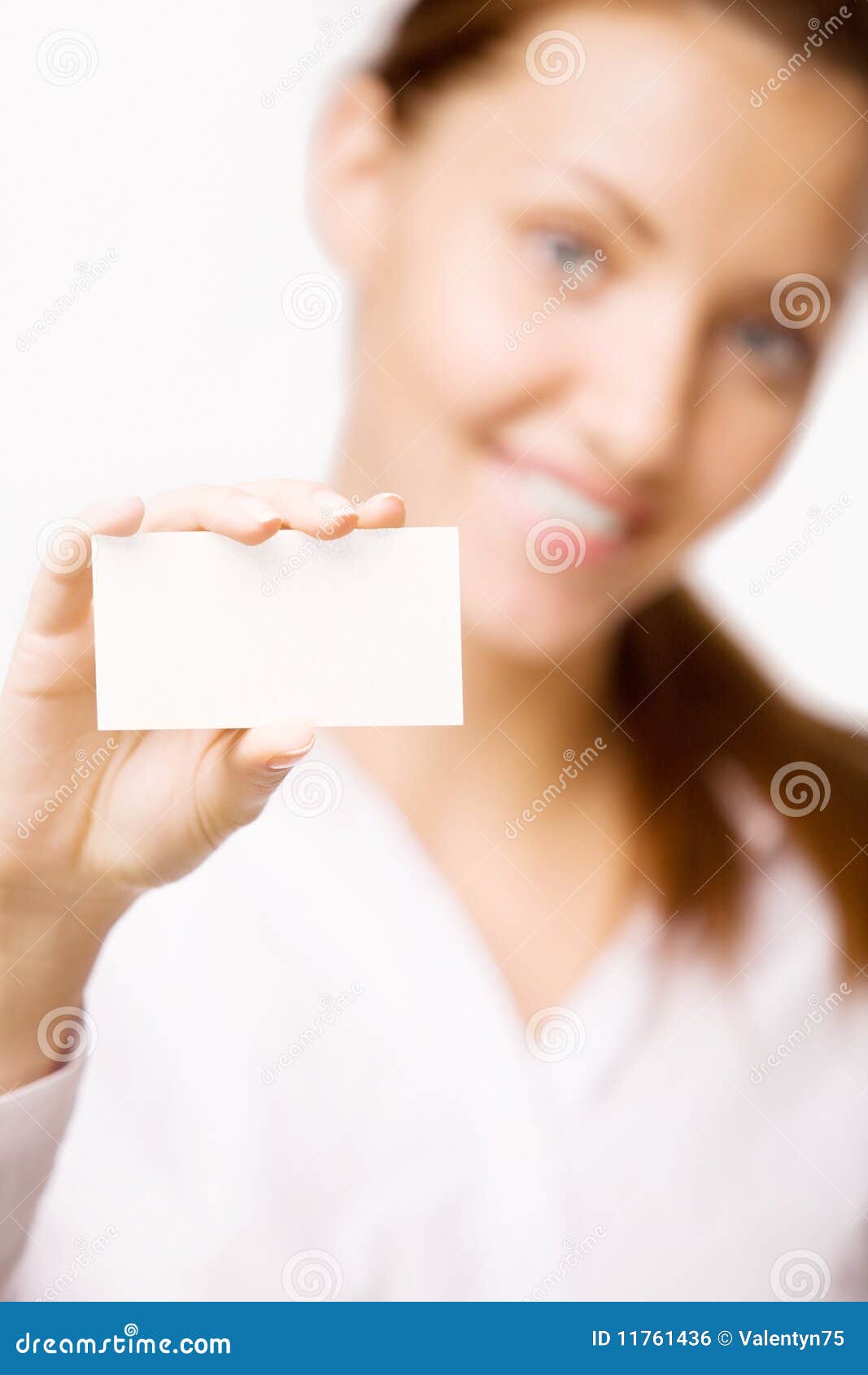 Girl holds a card stock photo. Image of advertisement - 11761436