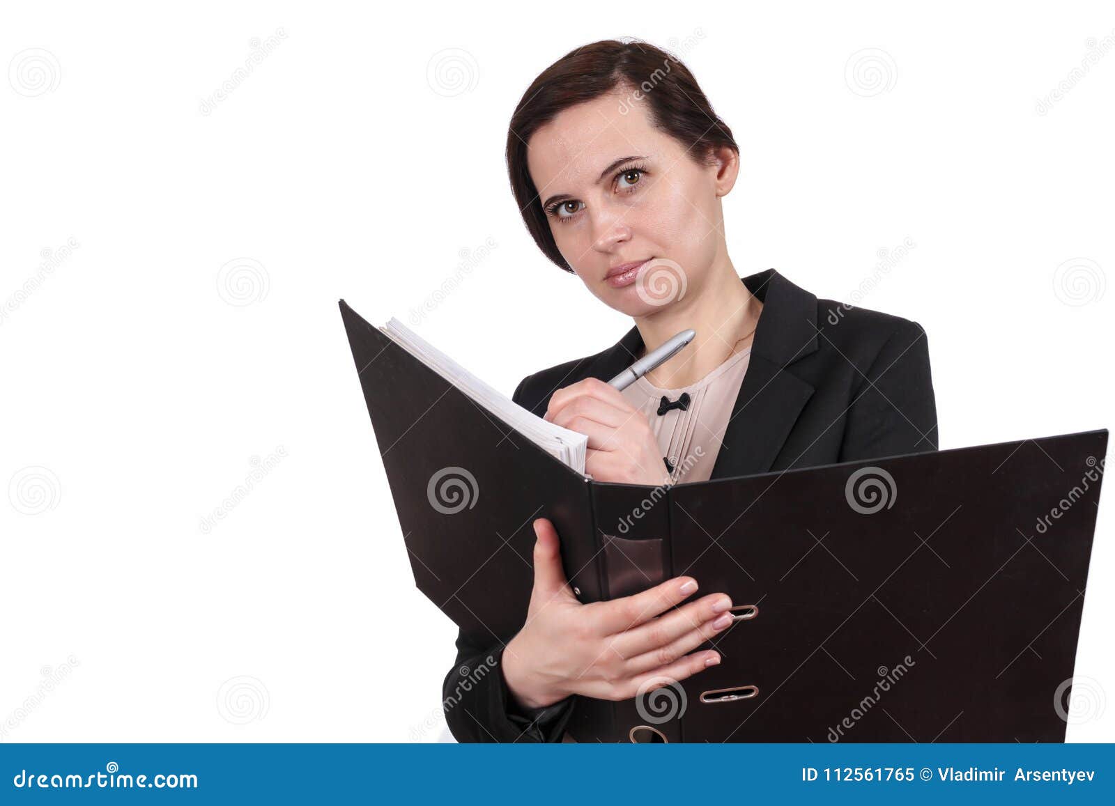 The Girl Holds Documents and a Pen in Hand Stock Image - Image of girl ...