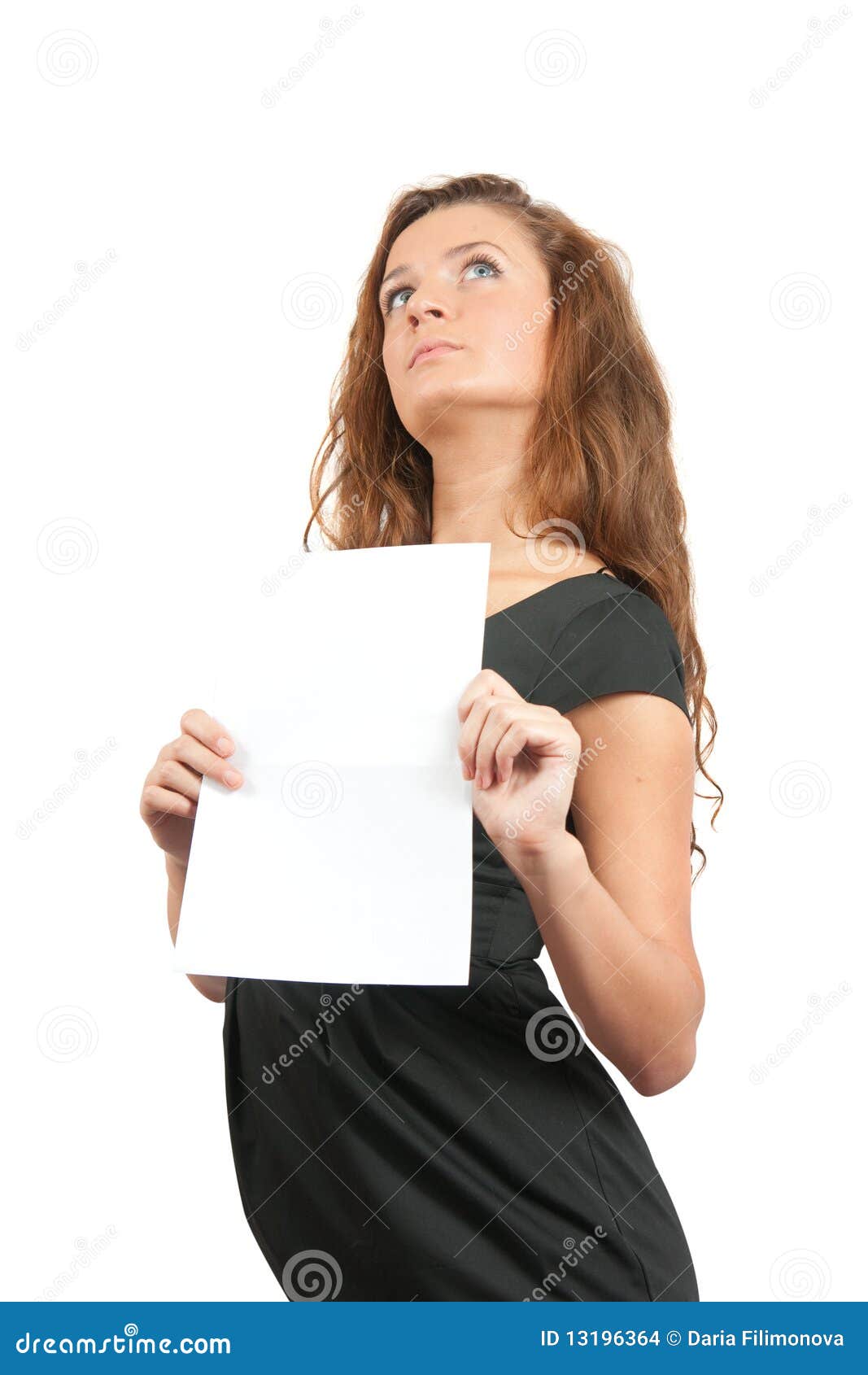 Girl holds an empty poster stock photo. Image of human - 13196364