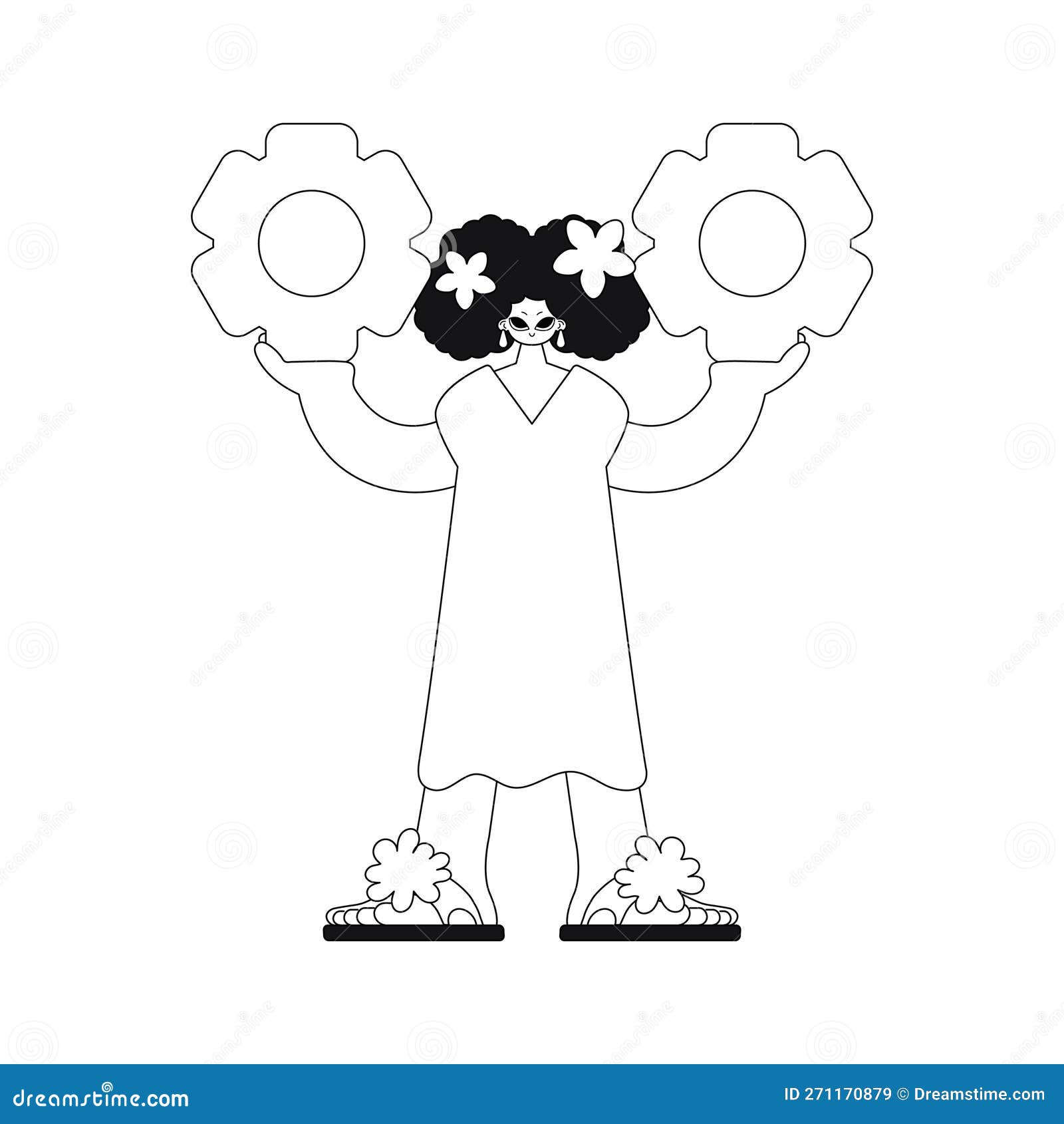 Girl Holds Gears, Linear Illustration in Vector Form. Stock Vector ...