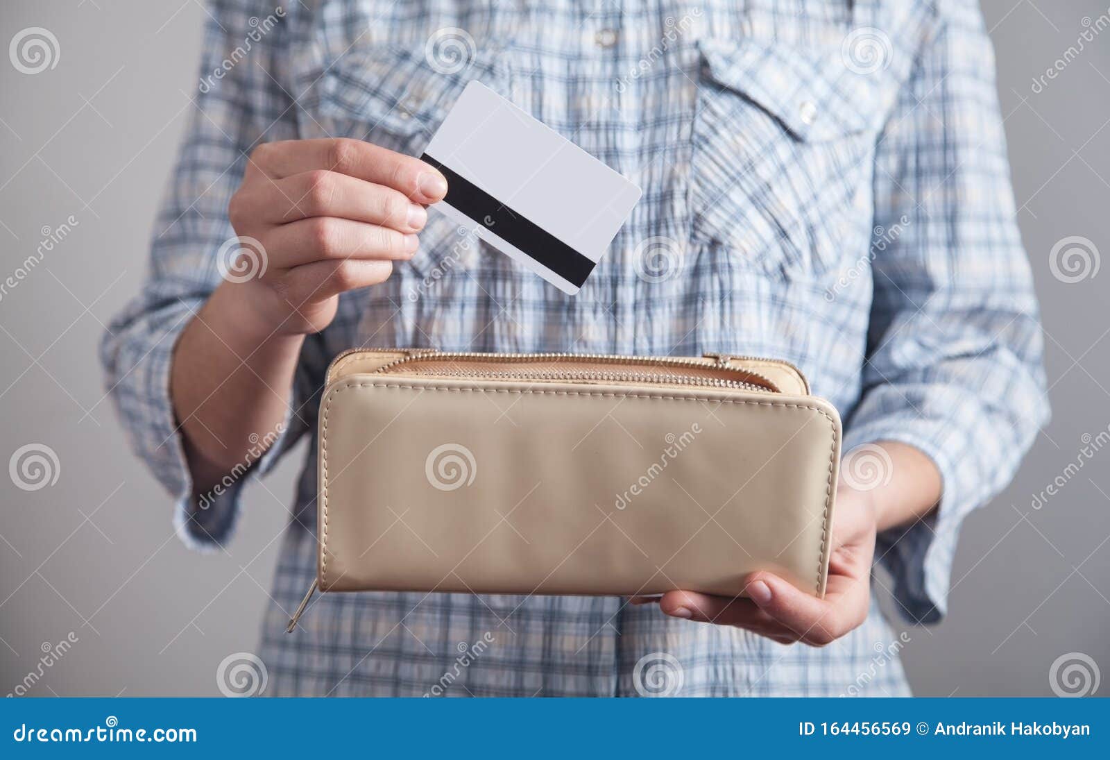 Girl Holds and Insert Credit Card in Her Wallet Stock Image - Image of ...
