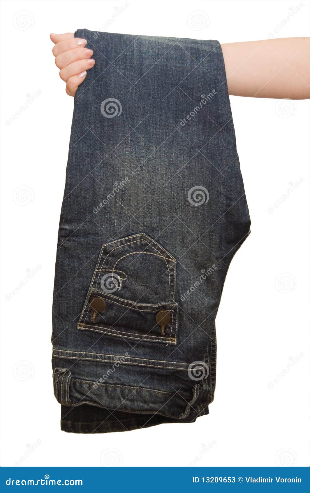 Girl holds jeans in a hand stock image. Image of modern - 13209653