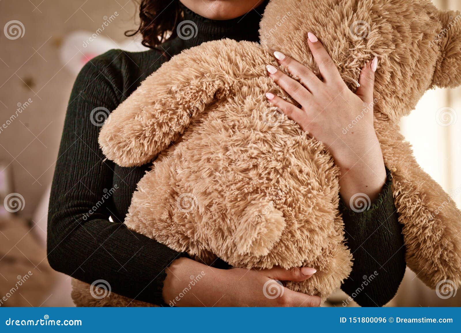 Girl Holds a One Teddy Bear , Teddy Stock Photo - Image of dragging ...