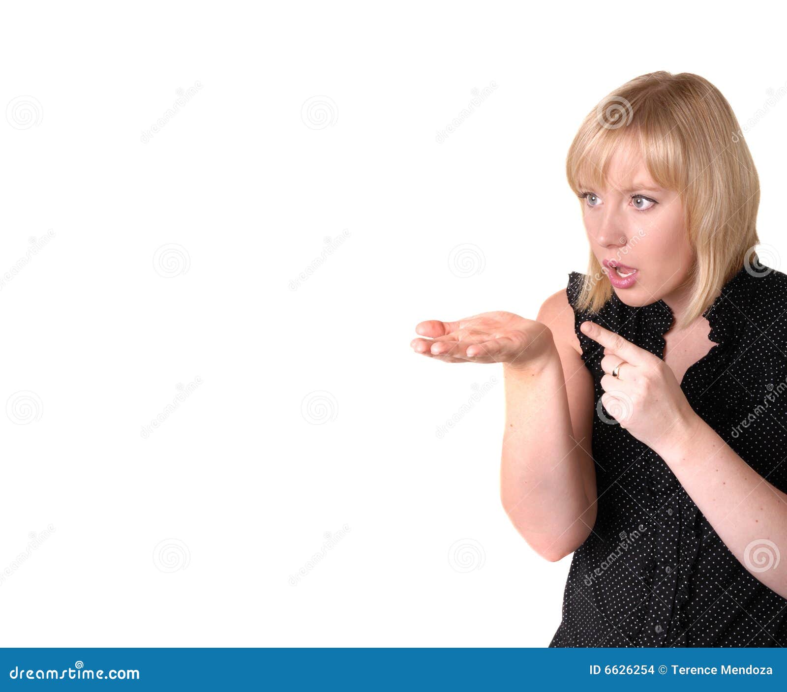 Girl Holds Out Palm - Space for Object Stock Photo - Image of blonde ...