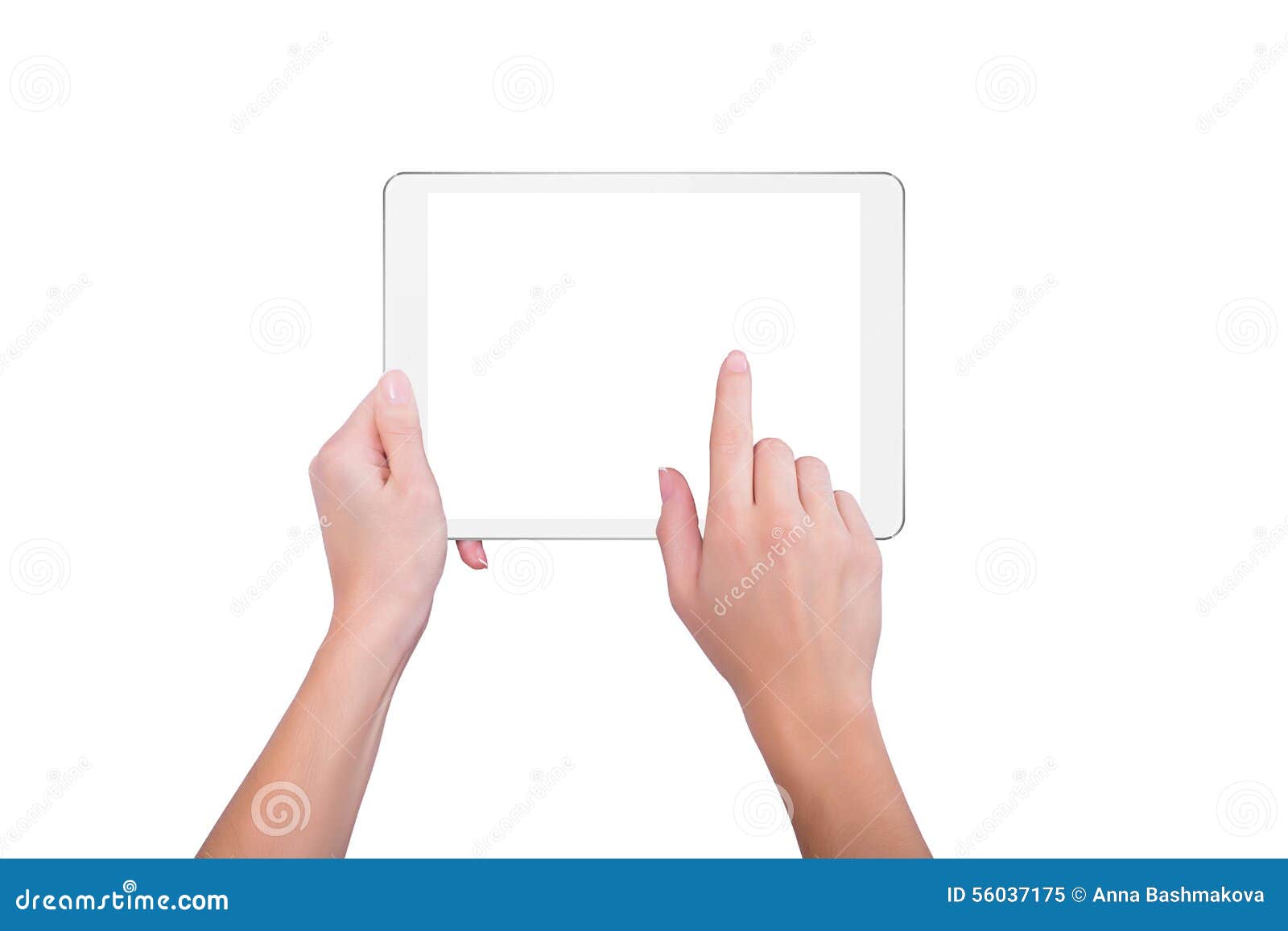 Girl Holds a Plate and Tap the Screen Stock Image - Image of female ...