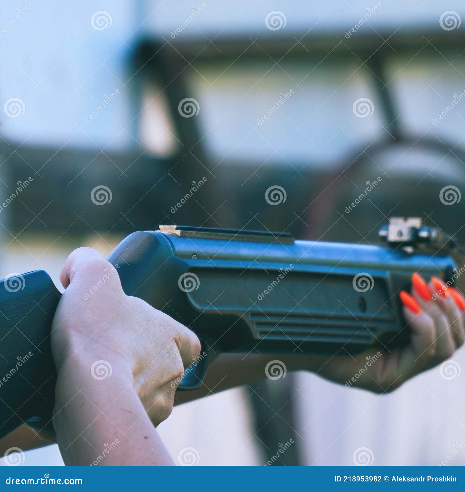 The Girl Holds a Rifle and Takes Aim Stock Photo - Image of outdoors ...