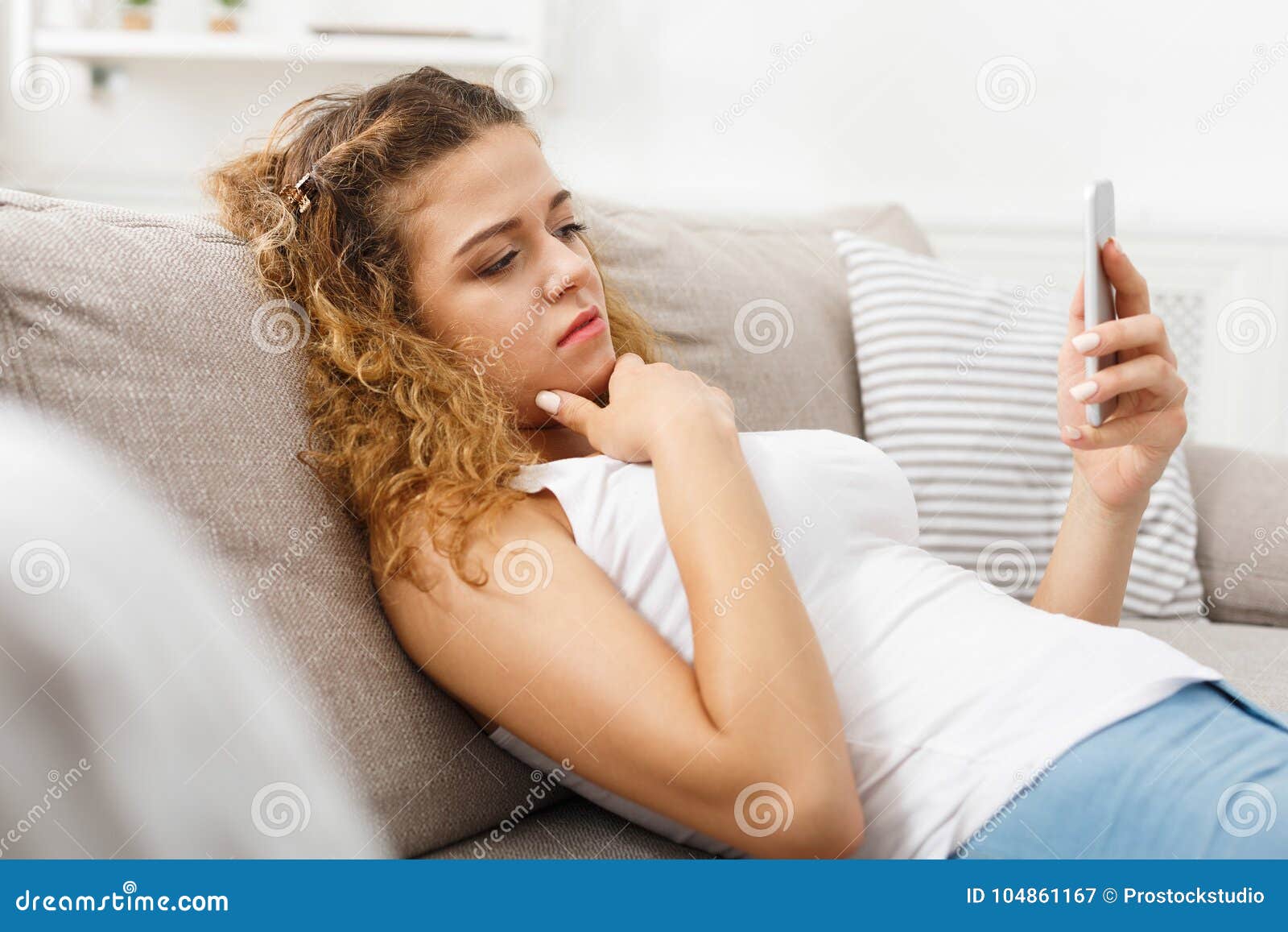 Girl At Home Chatting Online On Smartphone Stock Image Image Of