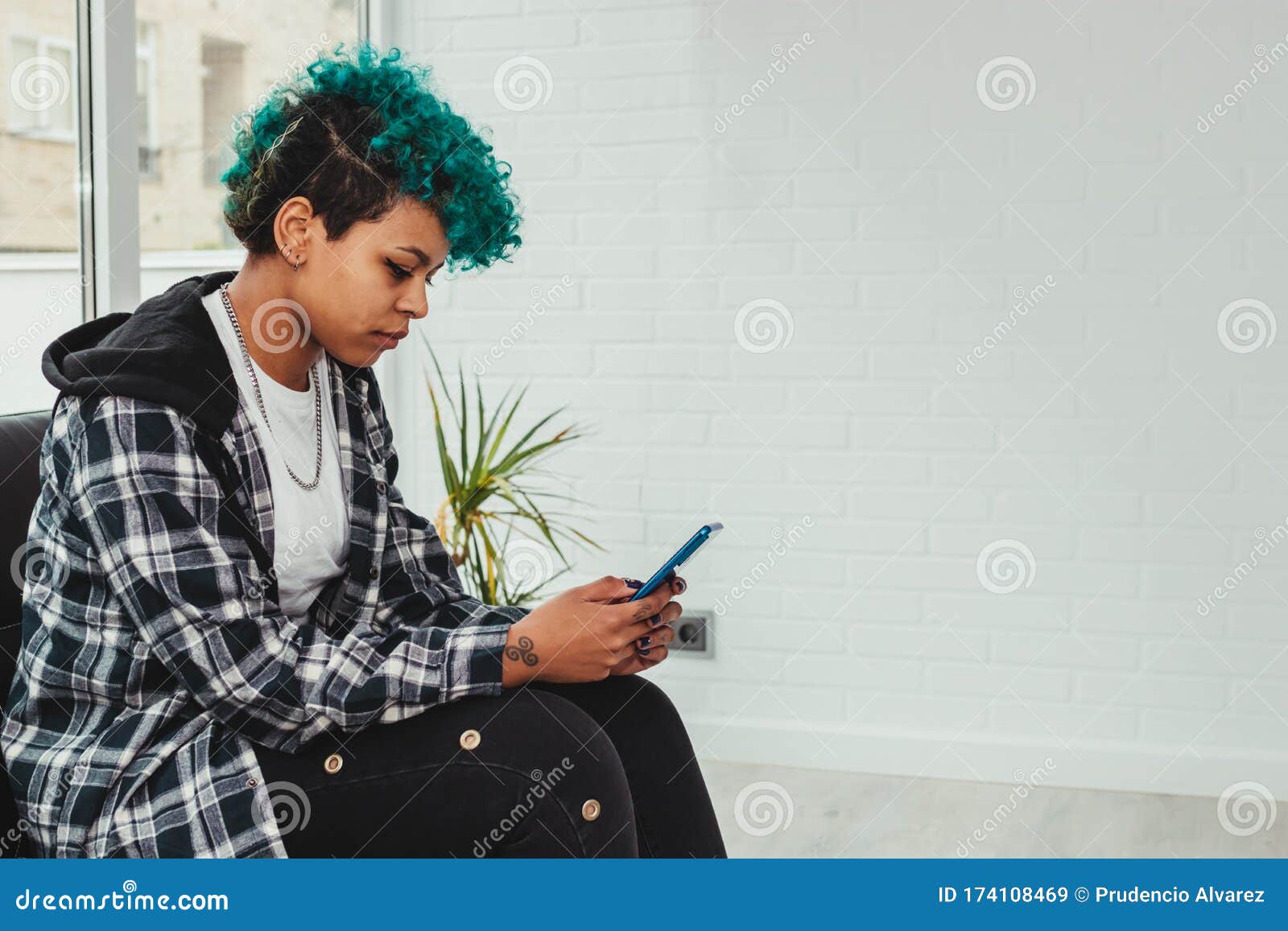 Girl at Home with Mobile Phone Stock Image - Image of home ...
