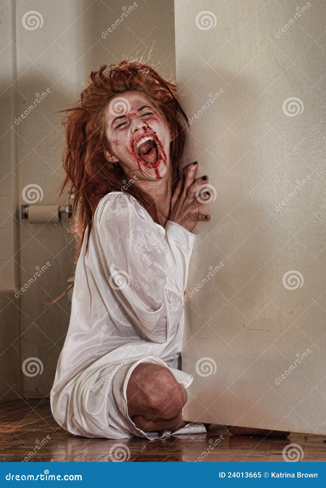 GIrl in Horror Situation with Bloody Face Stock Image - Image of ...