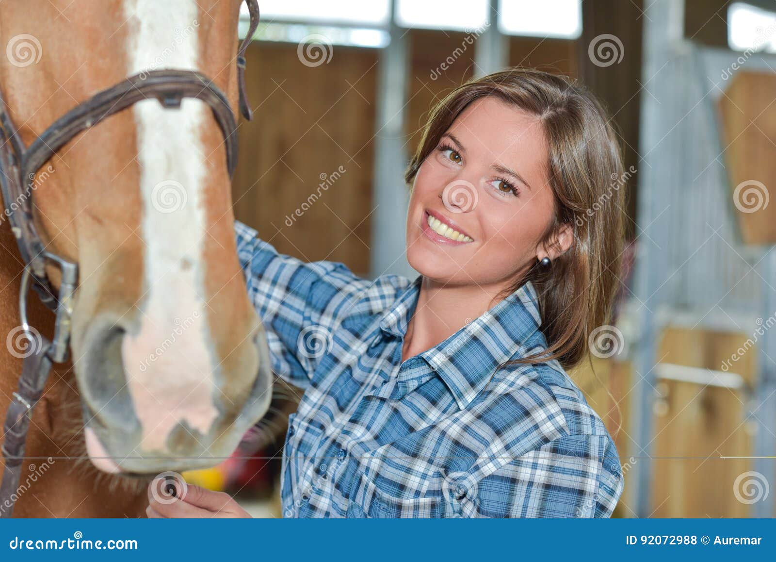 Girl with horse in stable stock photo. Image of rider - 92072988