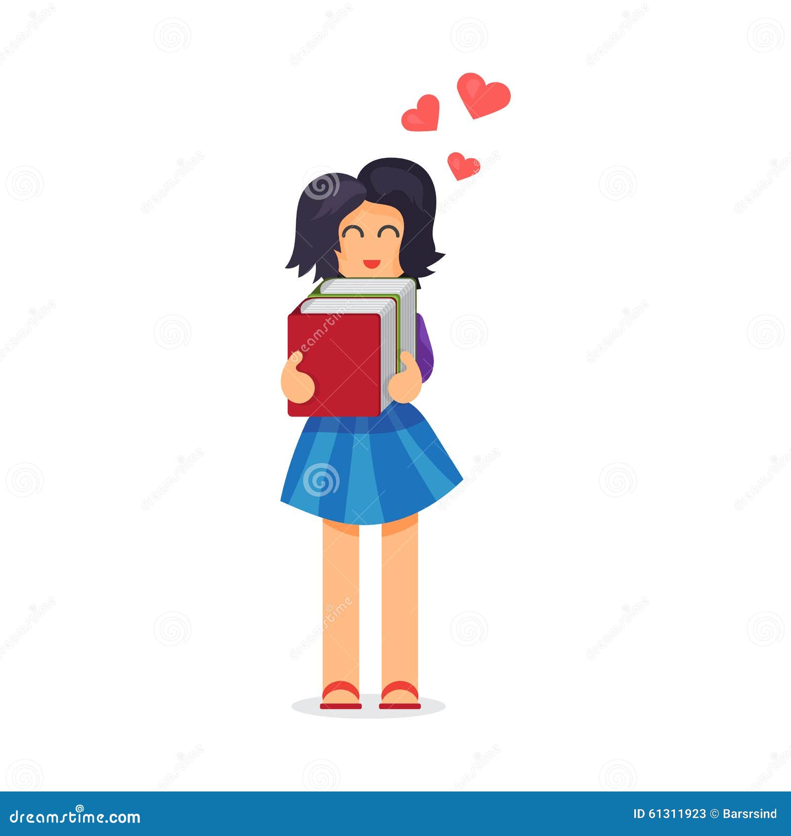 Girl hugging books stock illustration. Illustration of educate - 61311923