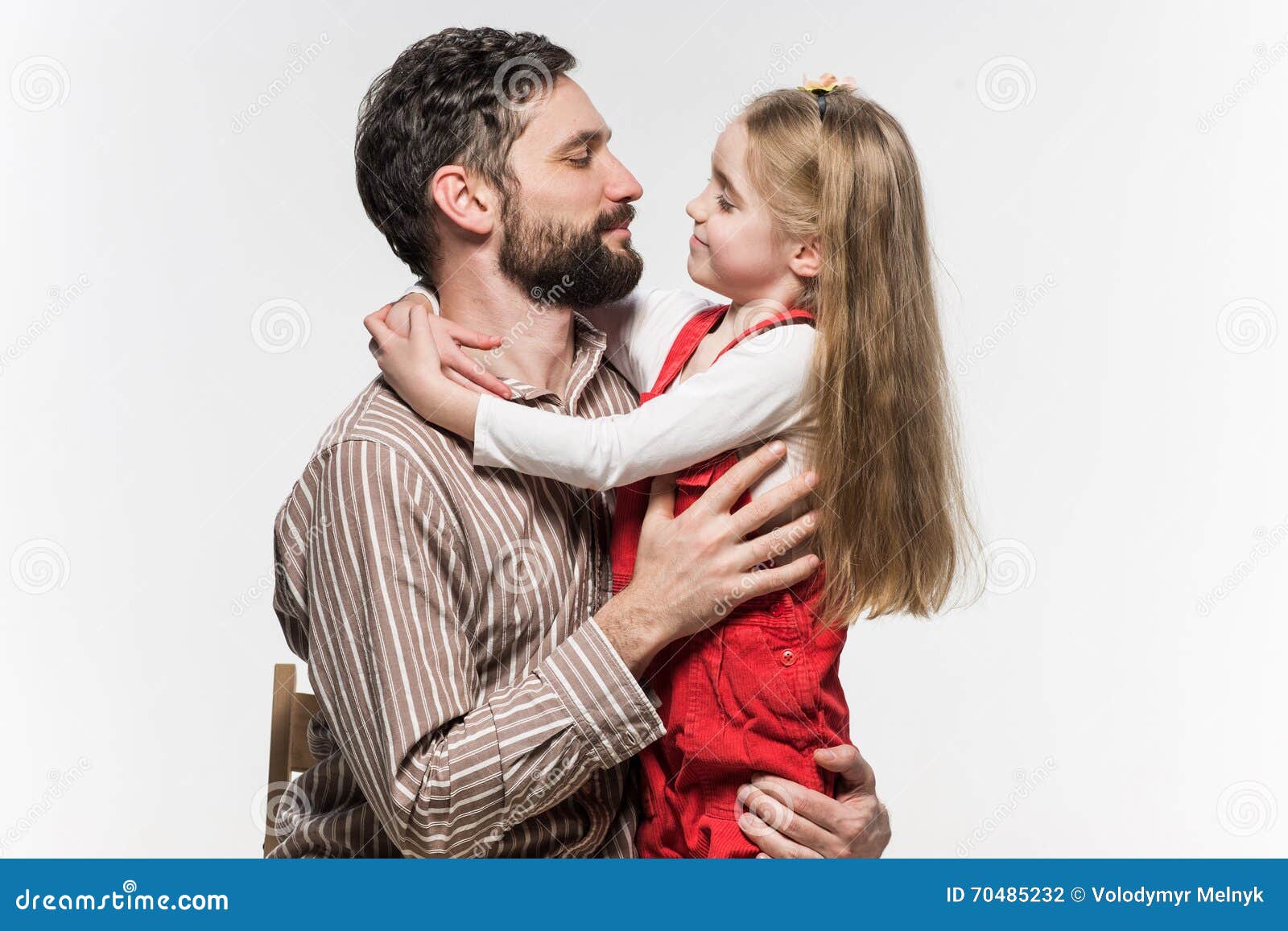 Girl Hugging Her Father Over a White Background Stock Photo - Image of ...