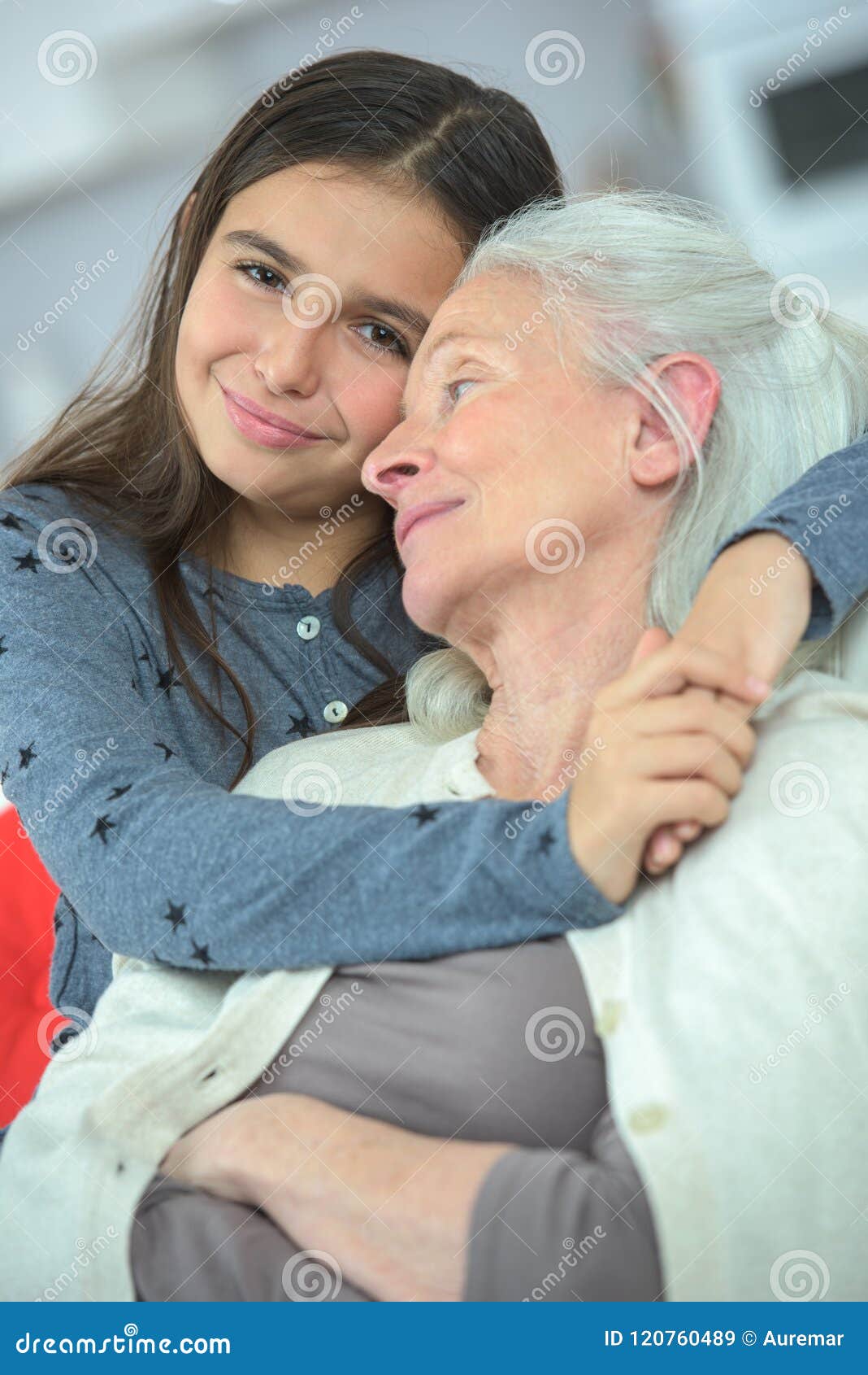 Girl hugging her grandma stock image. Image of mother - 120760489