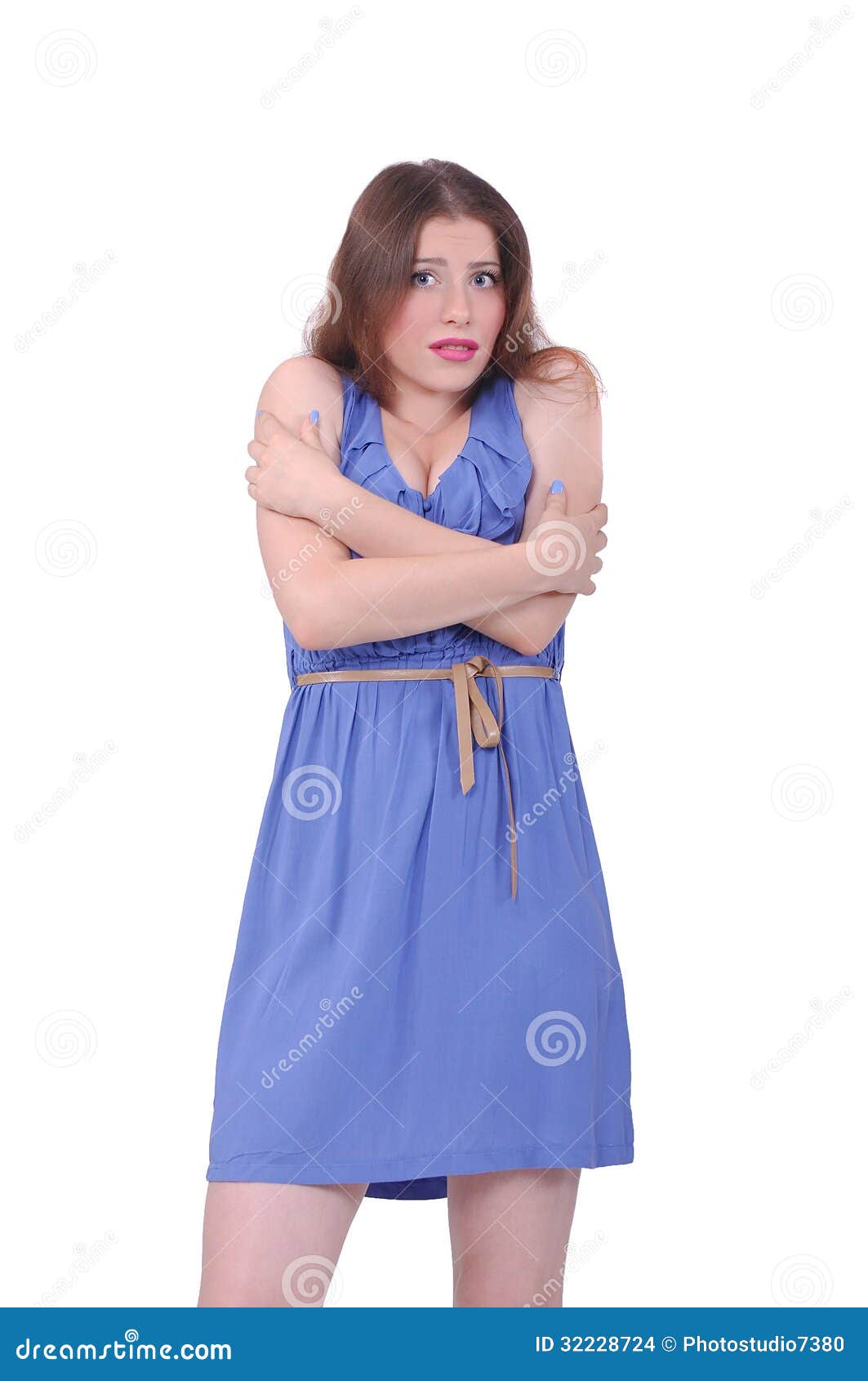 Girl hugging herself hands stock photo. Image of freeze - 32228724