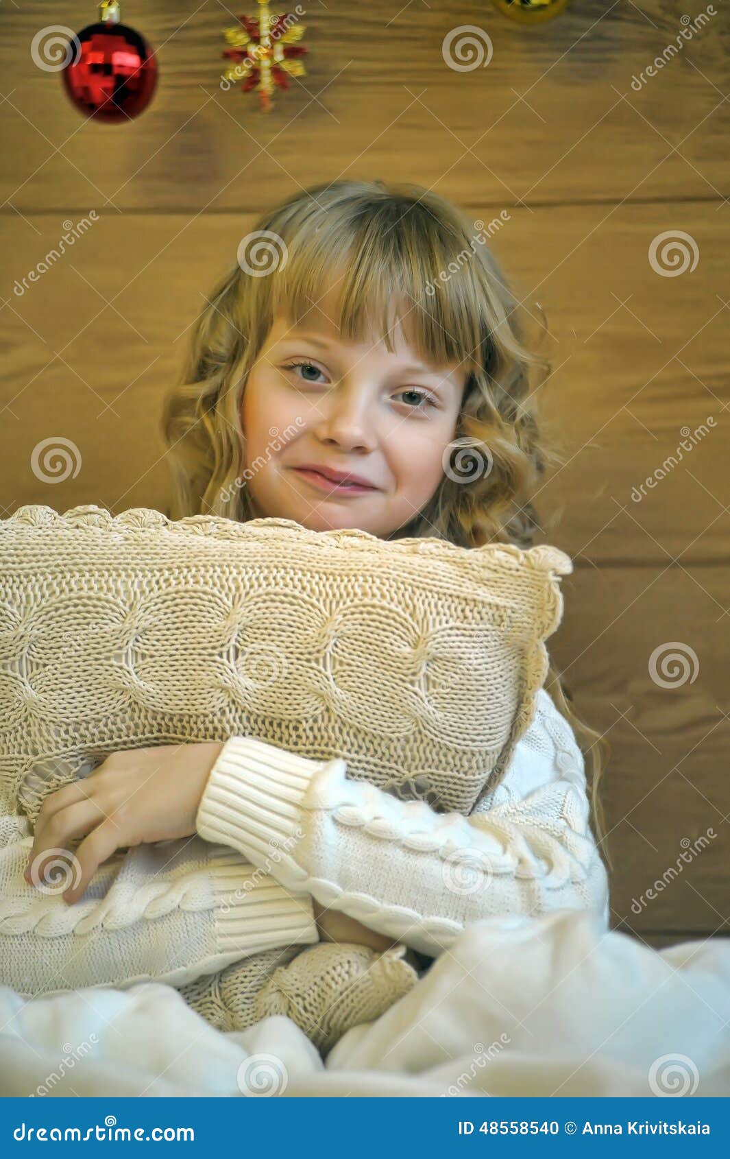 Girl hugging a pillow stock photo. Image of calm, body - 48558540